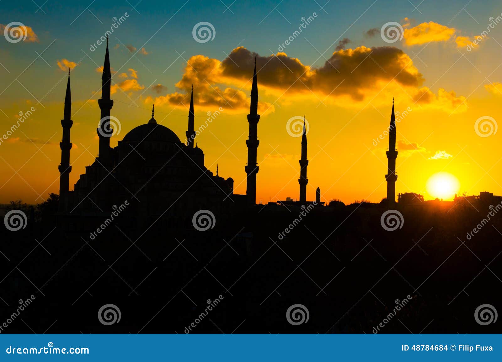 Blue Mosque at sunset stock photo. Image of islamic, dramatic - 48784684