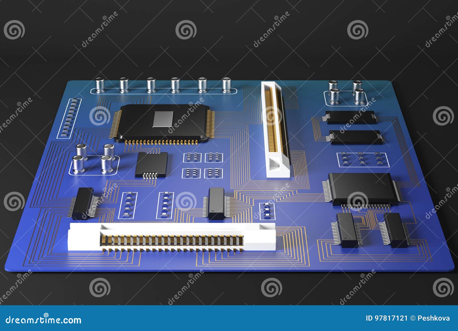Blue motherboard front stock illustration. Illustration of hardware ...