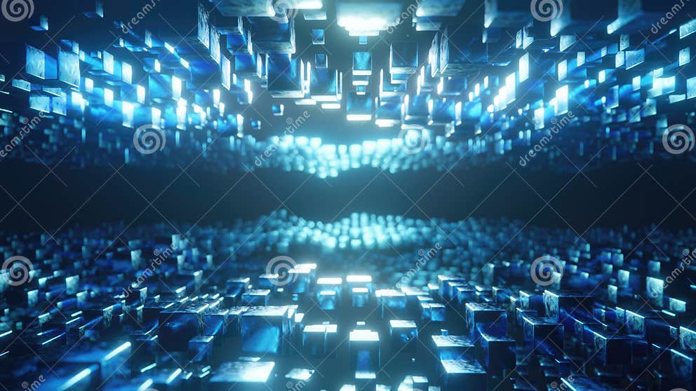Blue Motion Graphics Hi Tech Form, Cubic Array of Square Blocks of ...