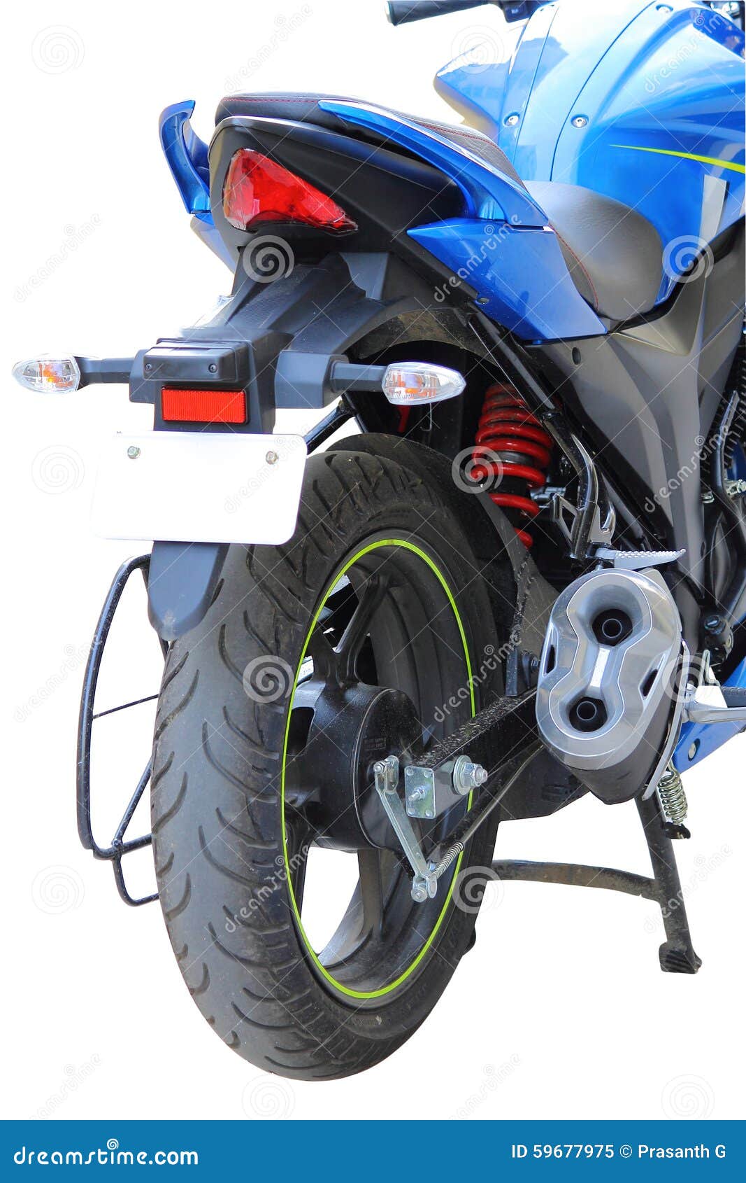 Blue motorcycle rear view stock image. Image of sporty - 59677975