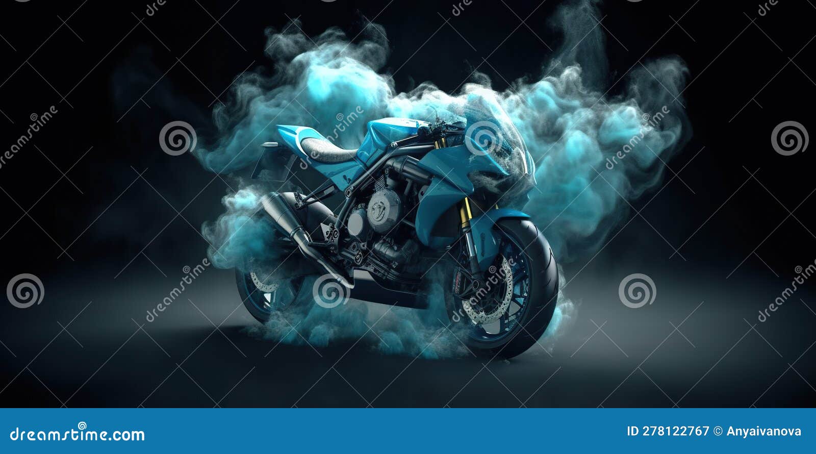 A Blue Motorcycle with Smoke Coming Out of it. Generative AI Image ...