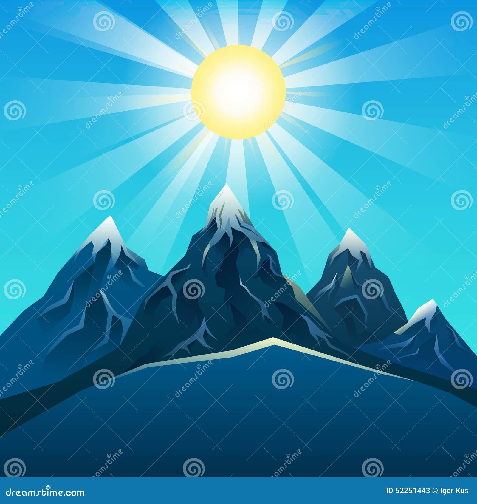 Blue Mountain Realistic Under the Bright Sun Vector. Stock Vector ...