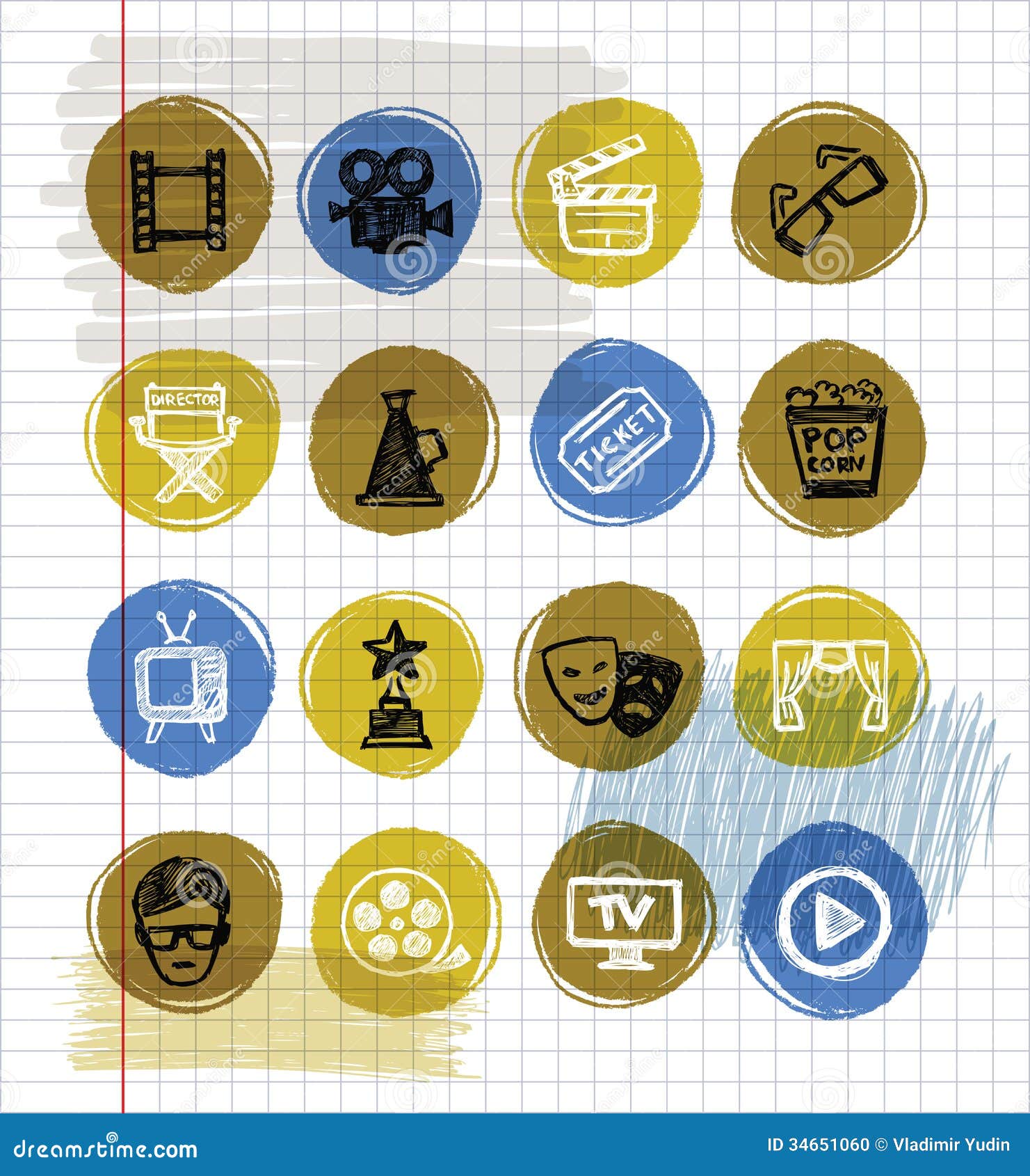 Blue movie icon set stock vector. Illustration of movie - 34651060