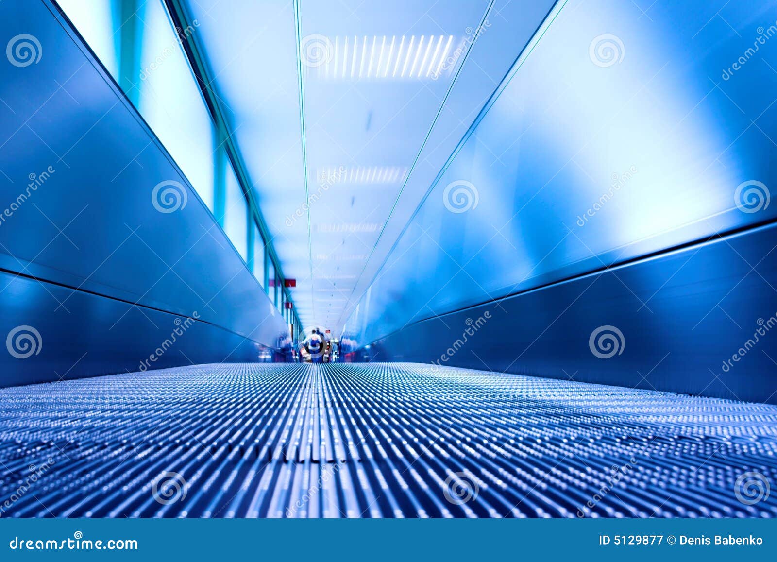 Blue Moving Escalator in the Office Hall Stock Image - Image of indoor ...
