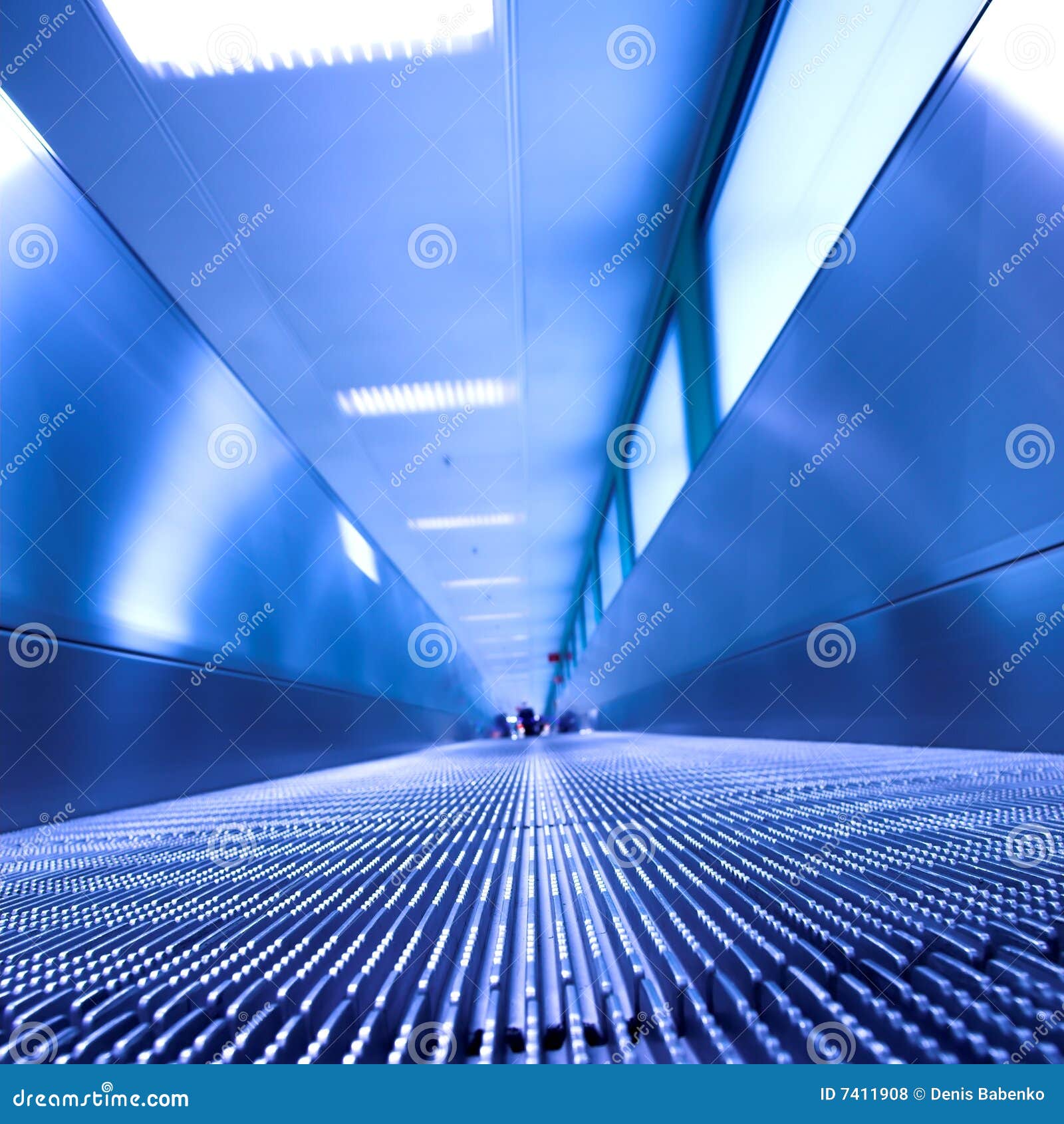 Blue Moving Escalator in the Office Hall Stock Photo - Image of ...