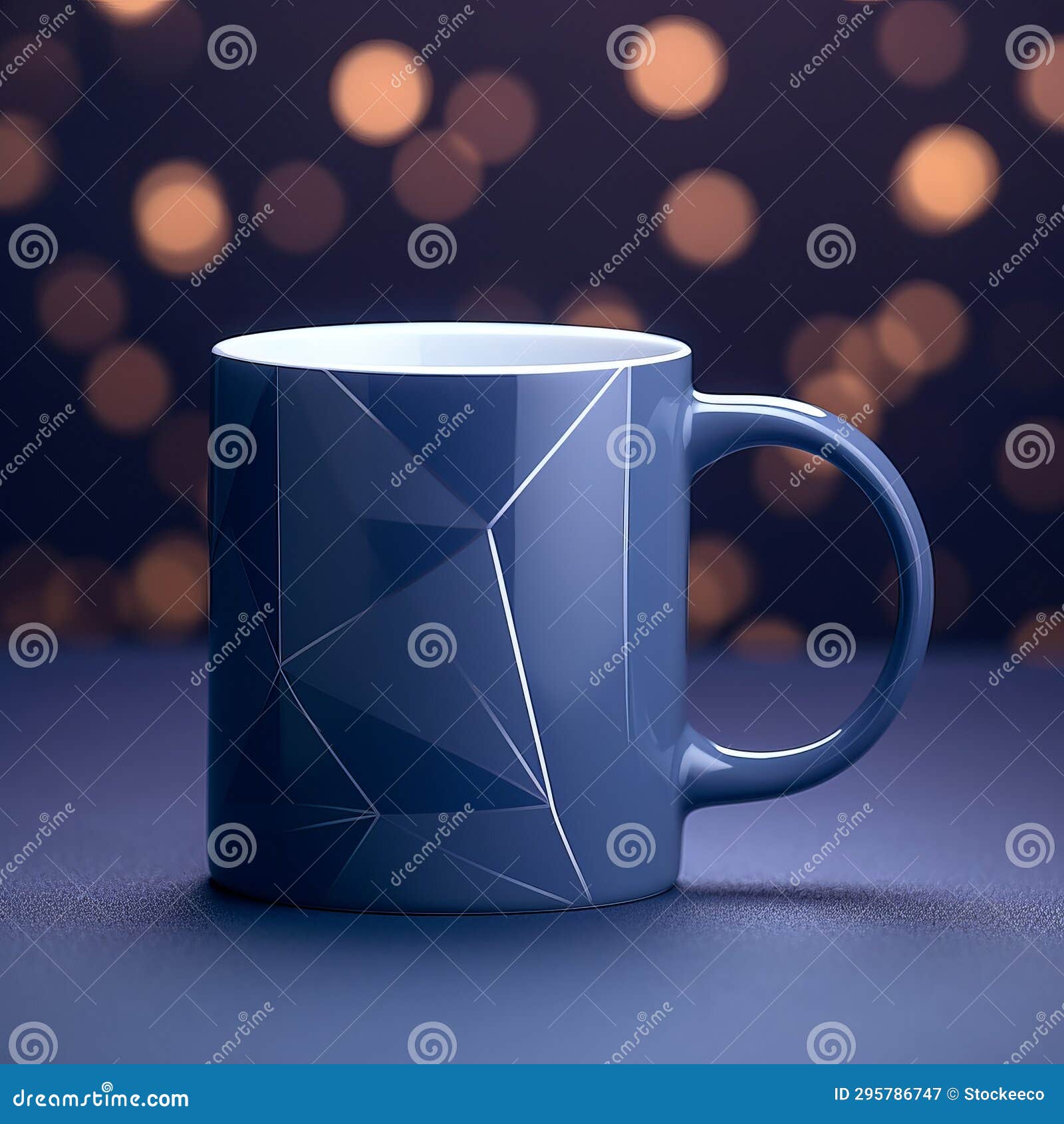 Navy Ceramic Coffee Mug with Triangle Pattern in Bokeh Stock ...
