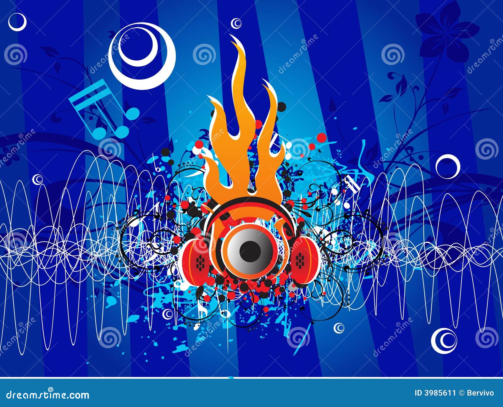 Blue Music Background with Stereo Headphone Stock Illustration ...