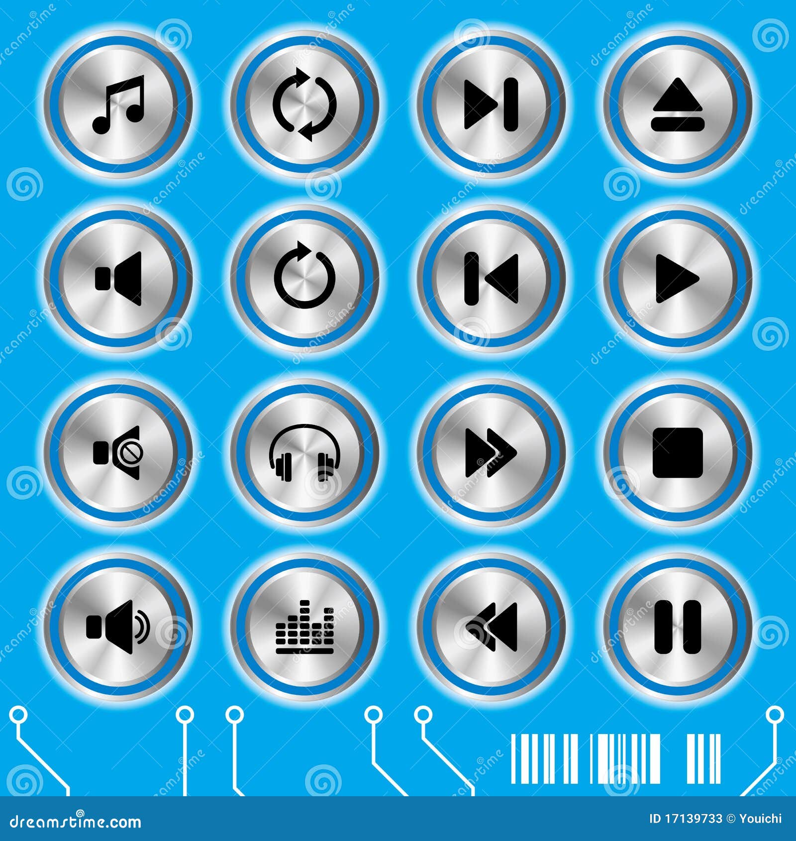 Blue music icons set stock vector. Illustration of mirror - 17139733