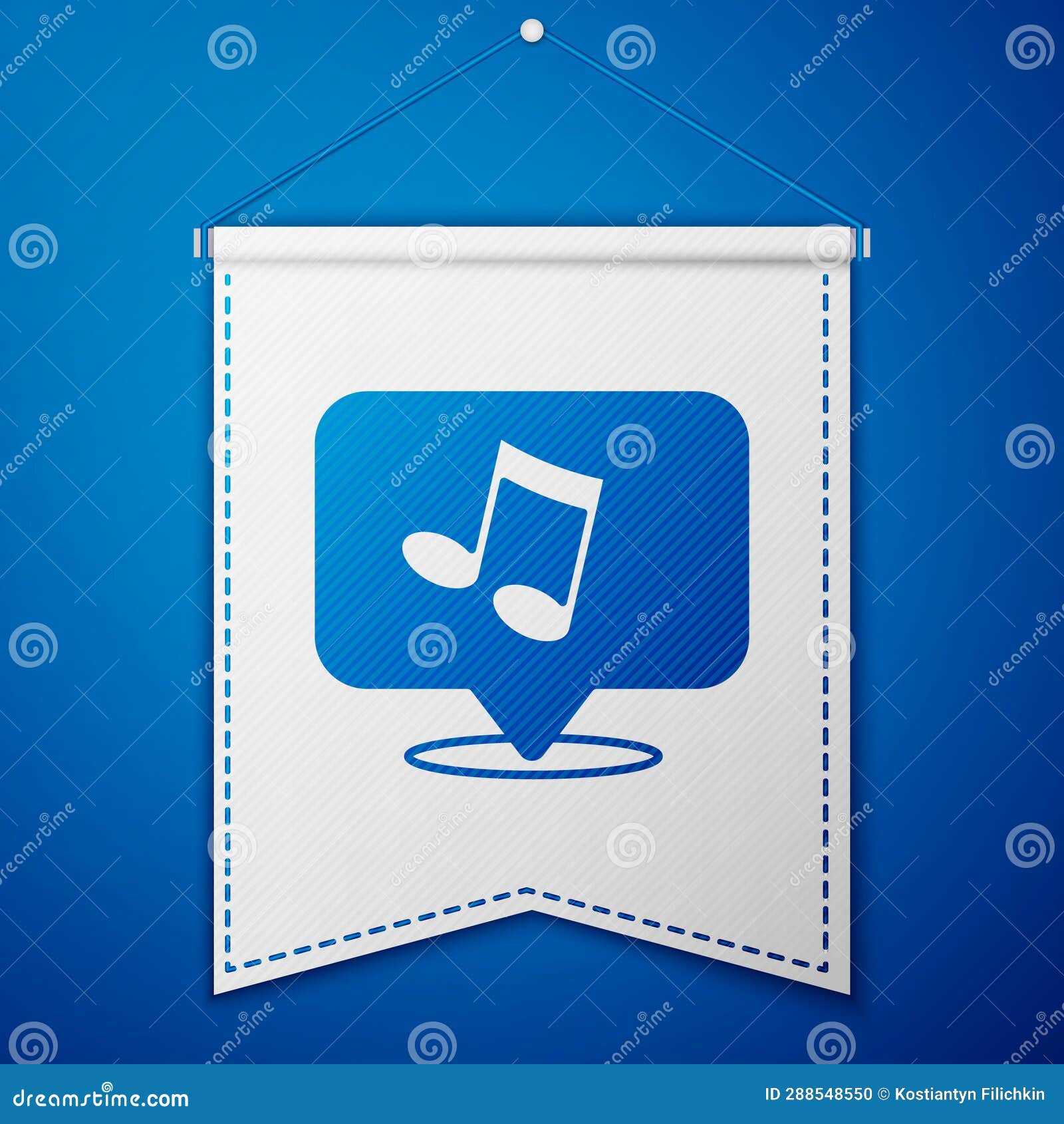 Blue Music Note, Tone Icon Isolated on Blue Background. White Pennant ...