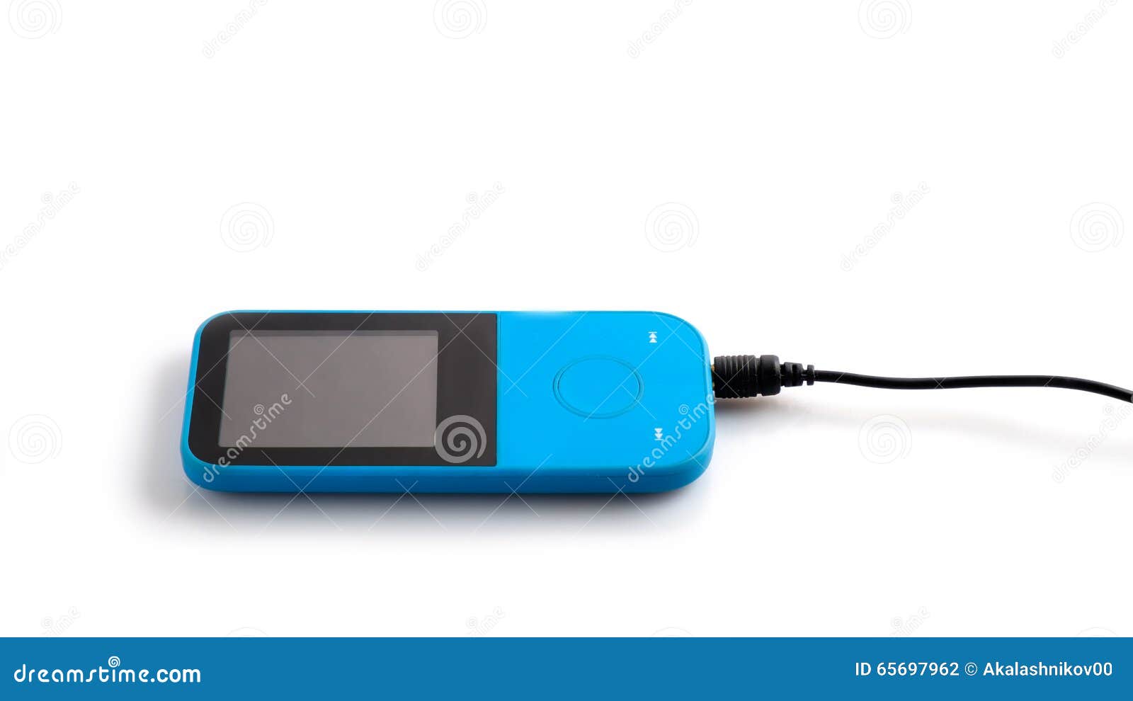 Blue Music Player on a White Background Stock Photo - Image of earbuds ...
