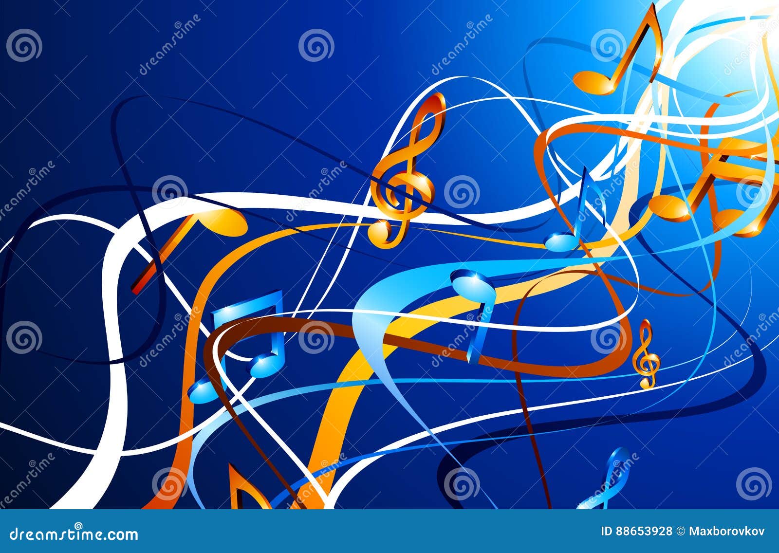 Blue Musical Background with Notes. Stock Vector - Illustration of ...