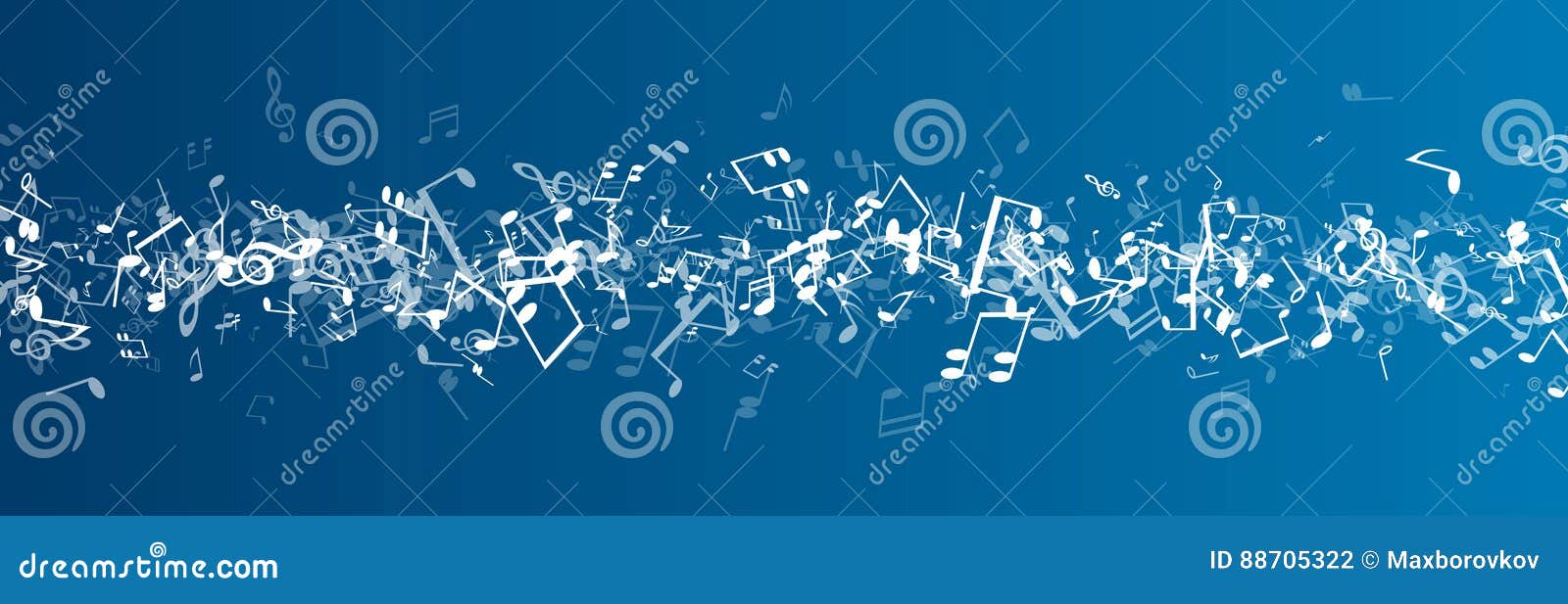 Blue Musical Banner with Notes. Stock Vector - Illustration of bass ...