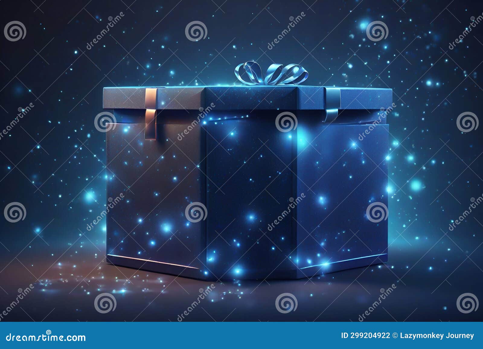 Blue Mystery Box with Illuminated Lighting Glitter on Dark Background ...