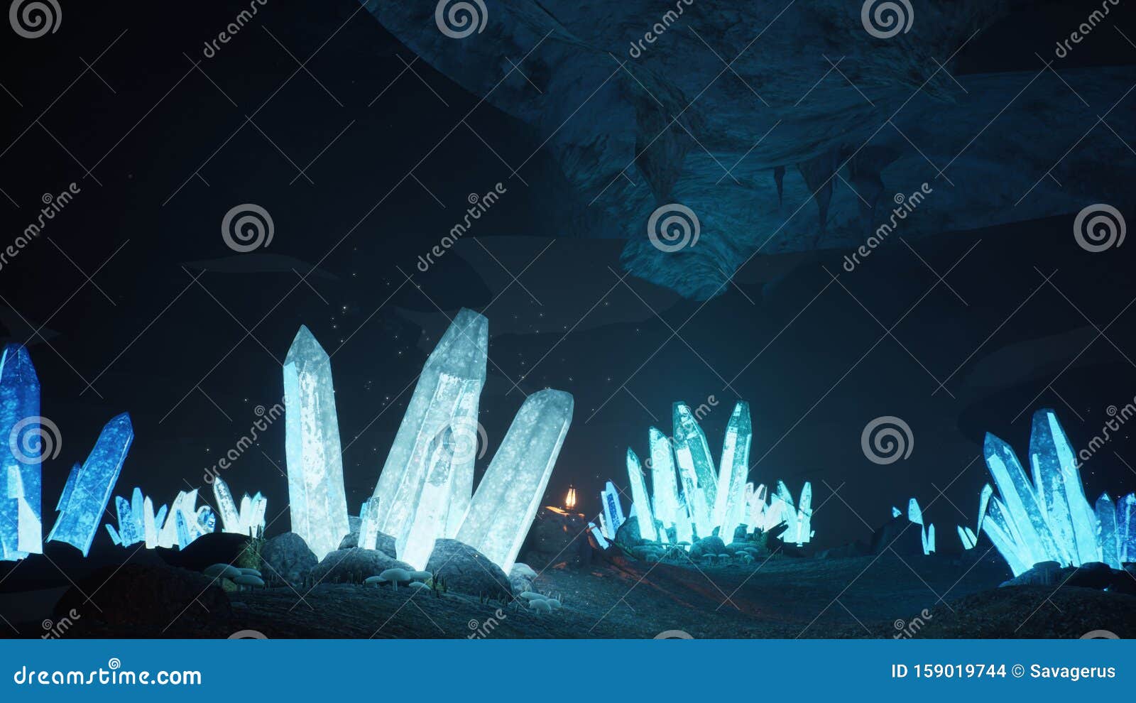 Blue Mystical Background With Stars, Clouds And Orbits With Place For ...