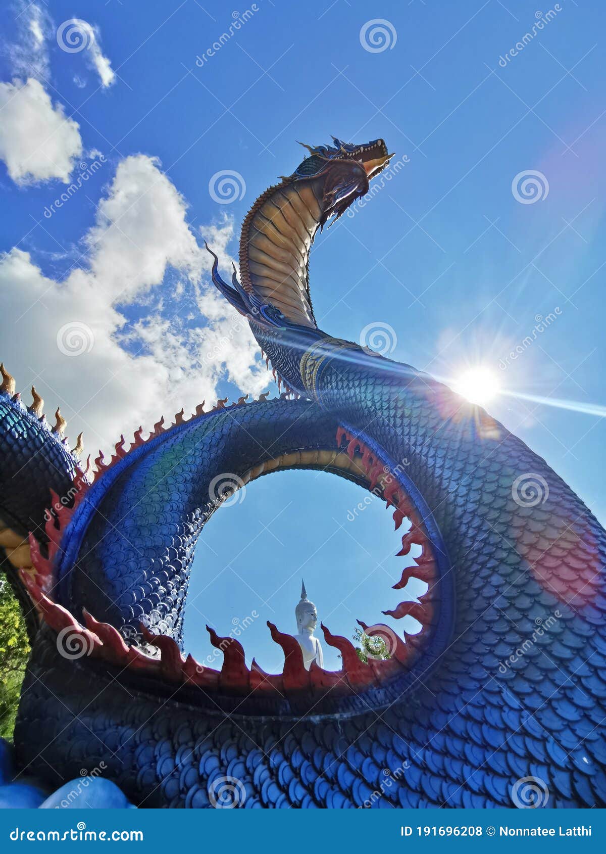 Blue Naga Fighting with the Sun Stock Photo - Image of poster, landmark ...