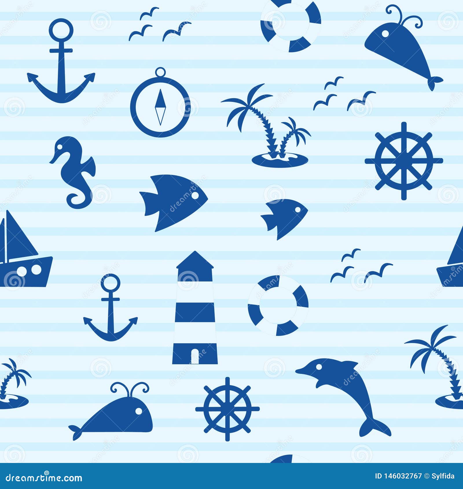 Nautical Seamless Pattern, Vector Illustration Stock Illustration ...