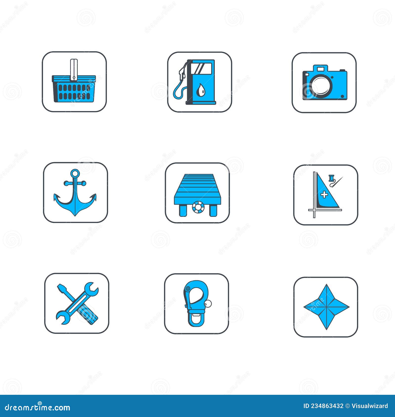 Blue Navigation Sailing and Map Vector Icons Set Stock Vector ...