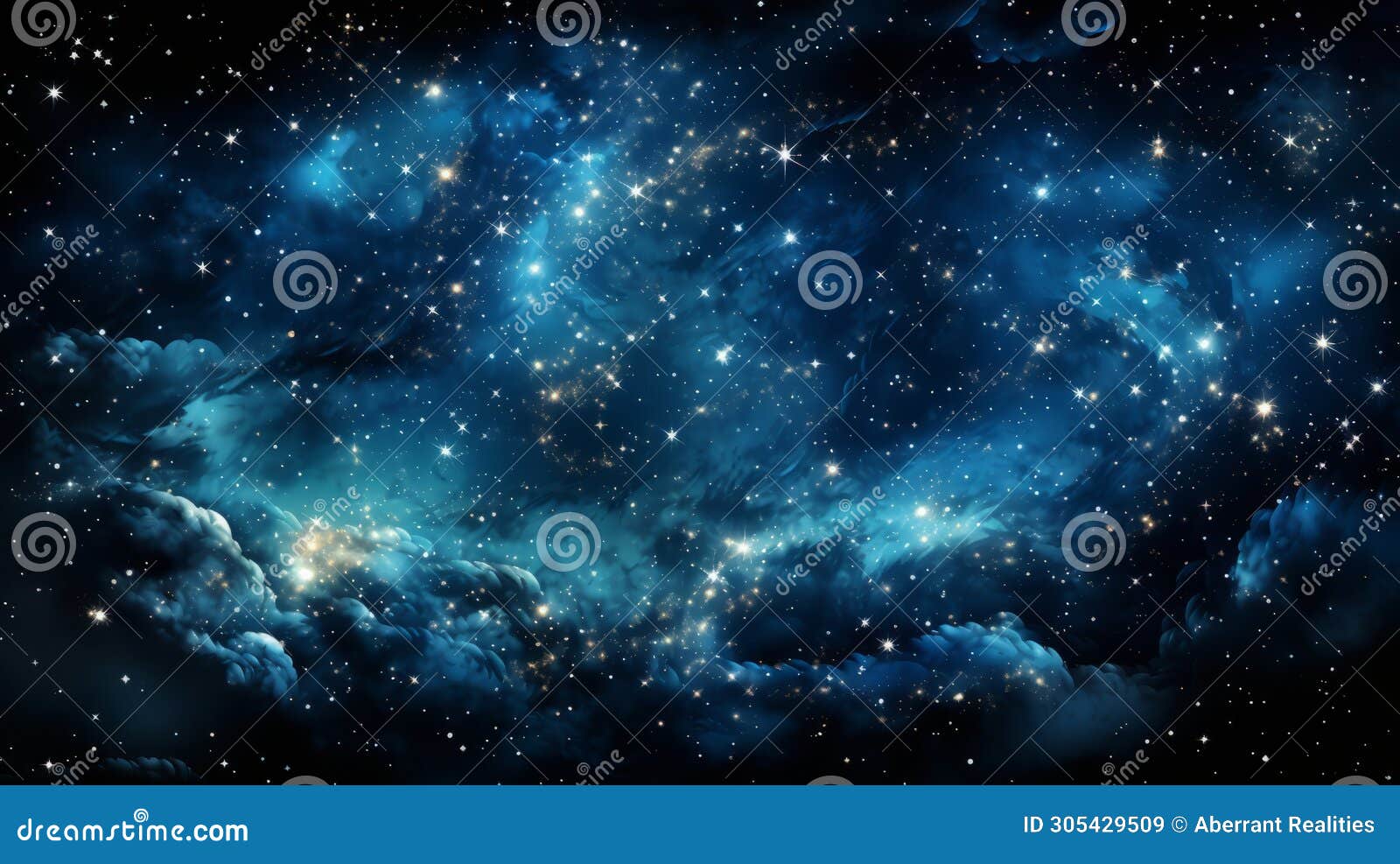 Blue Nebula in the Night Sky with Stars Stock Illustration ...
