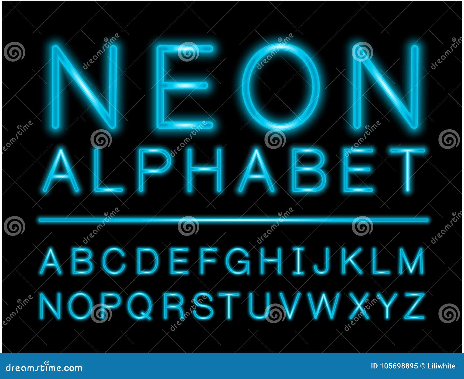 Blue Neon Alphabet with Complete Letters Set with Stock Vector ...
