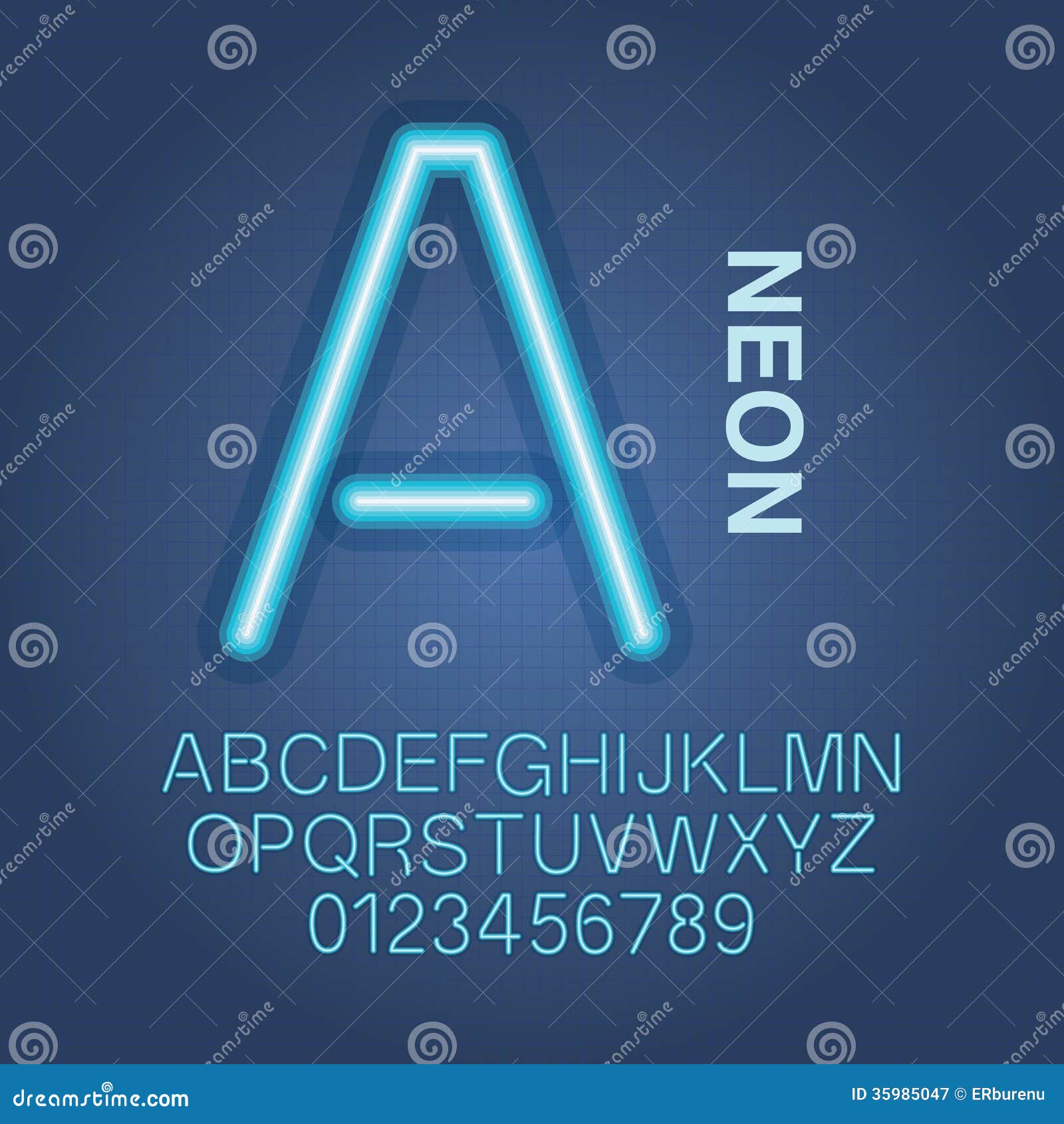 Blue Neon Alphabet and Numbers Vector Stock Vector - Illustration of ...