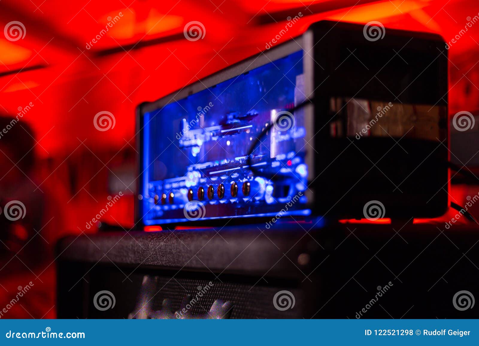 Blue Neon Amplifier on Stage Stock Photo - Image of graphics, glowing ...