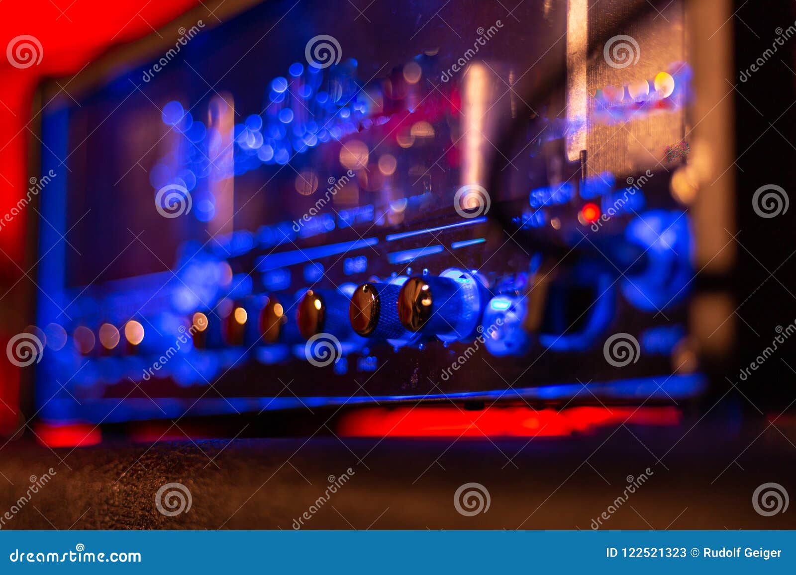 Blue Neon Amplifier on Stage Stock Image - Image of music, concert ...