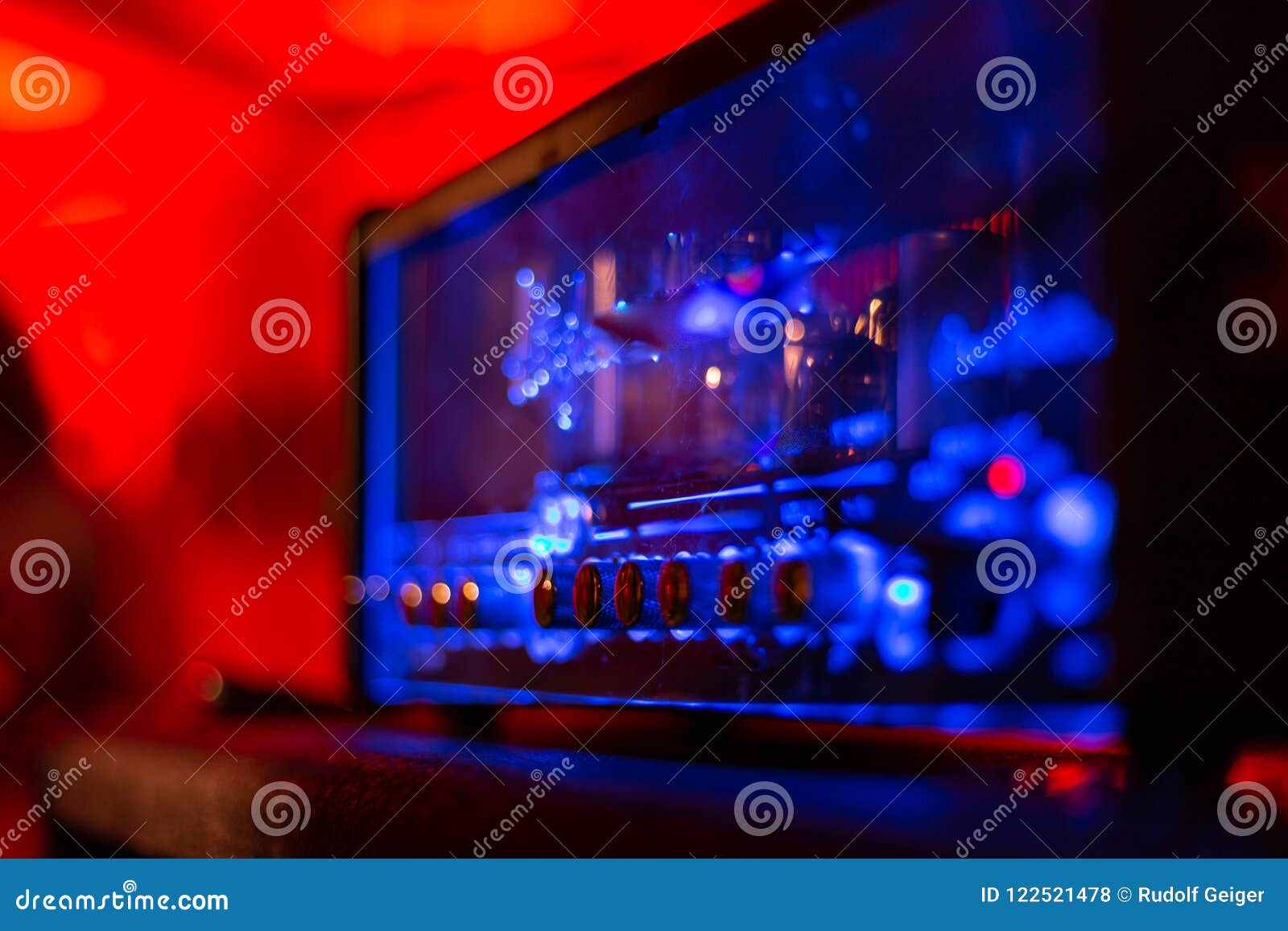 Blue Neon Amplifier on Stage Stock Photo - Image of color, glowing ...