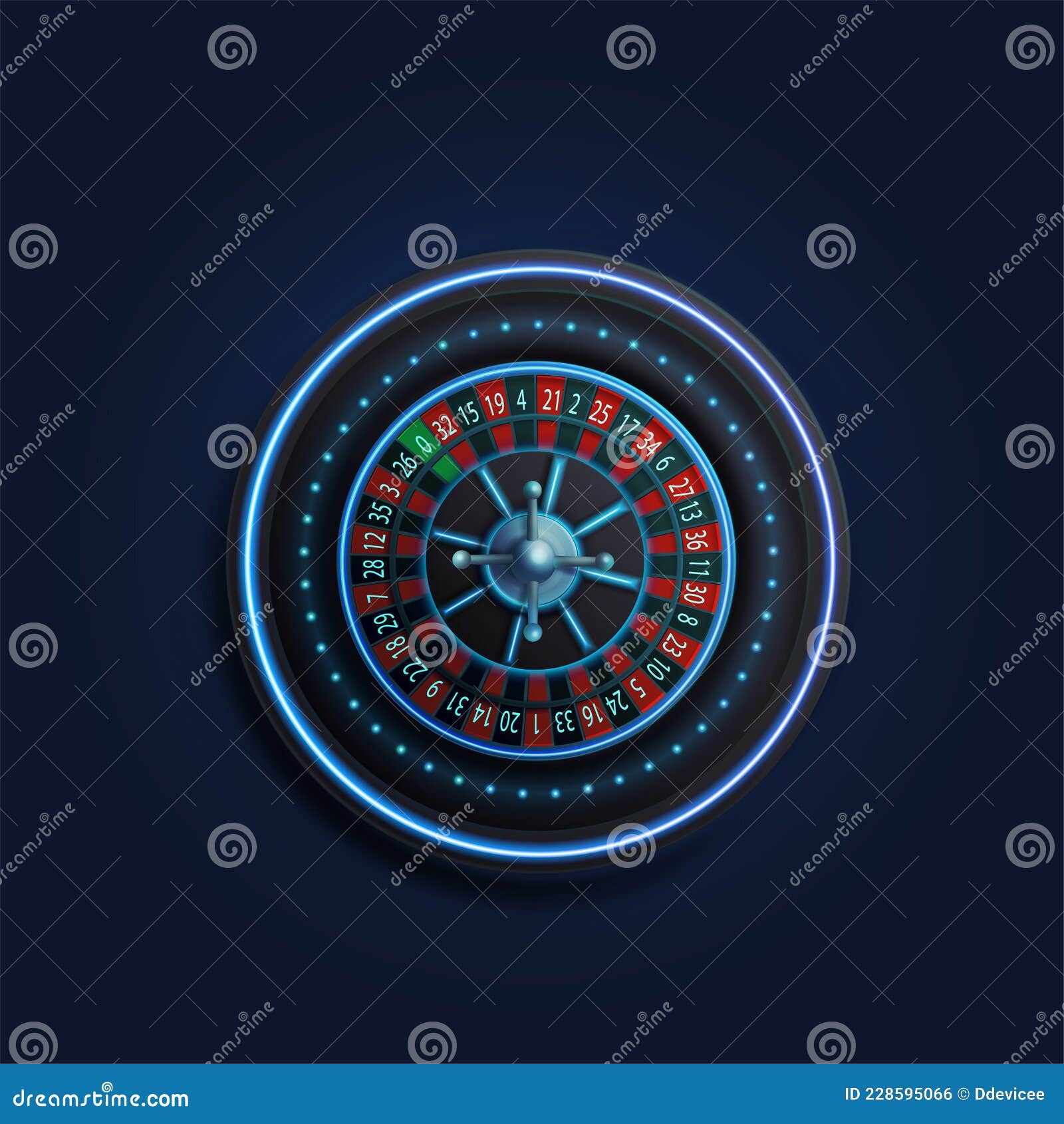 Blue Neon Casino Roulette Wheel, Top View Stock Vector - Illustration ...