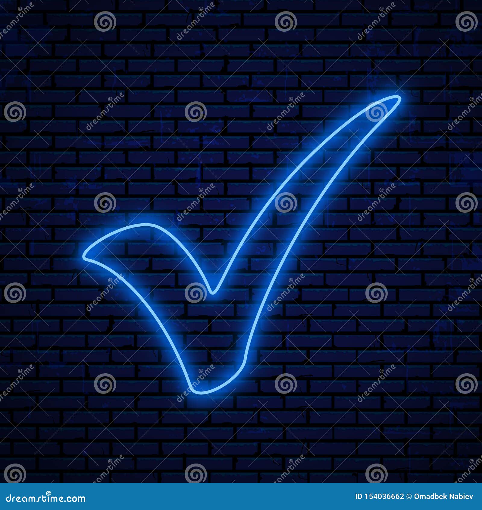 Blue neon checkmark. stock vector. Illustration of graphic - 154036662