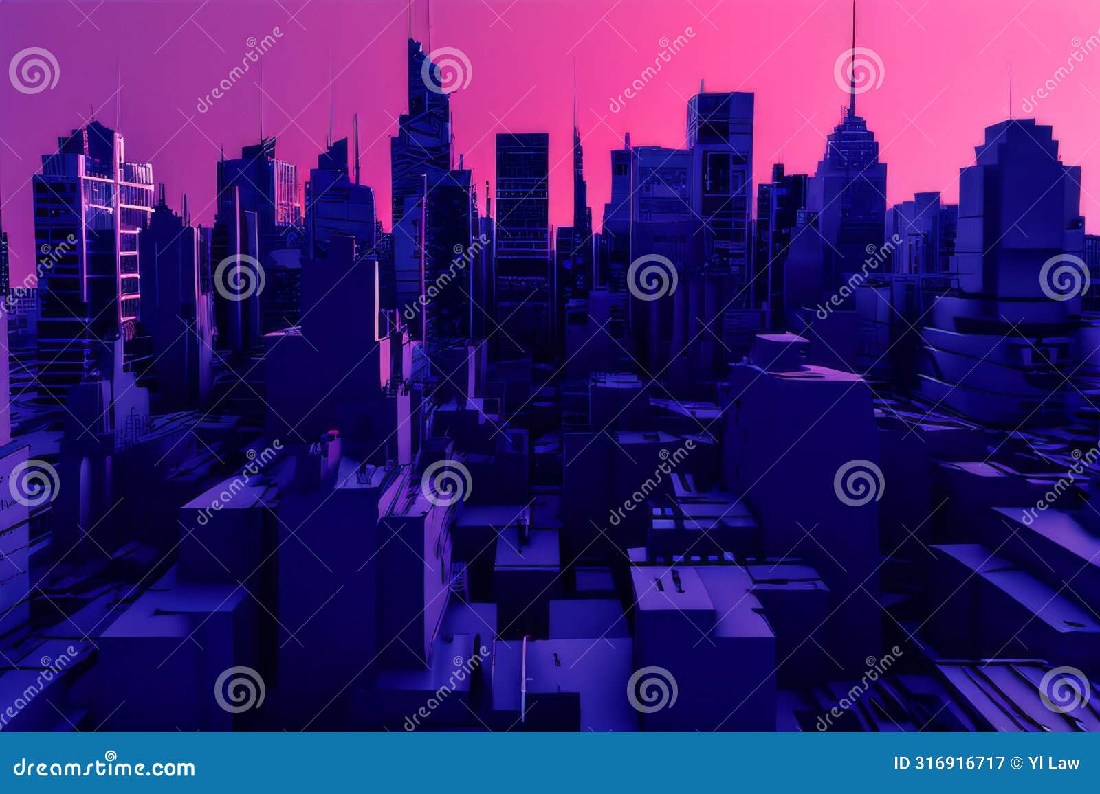 Blue Neon City Skyscrapers Modern Technology Concept Flat Vector ...