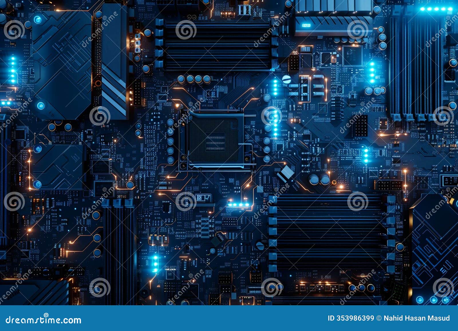 Blue Neon Computer Motherboard Background Technology Design Stock ...