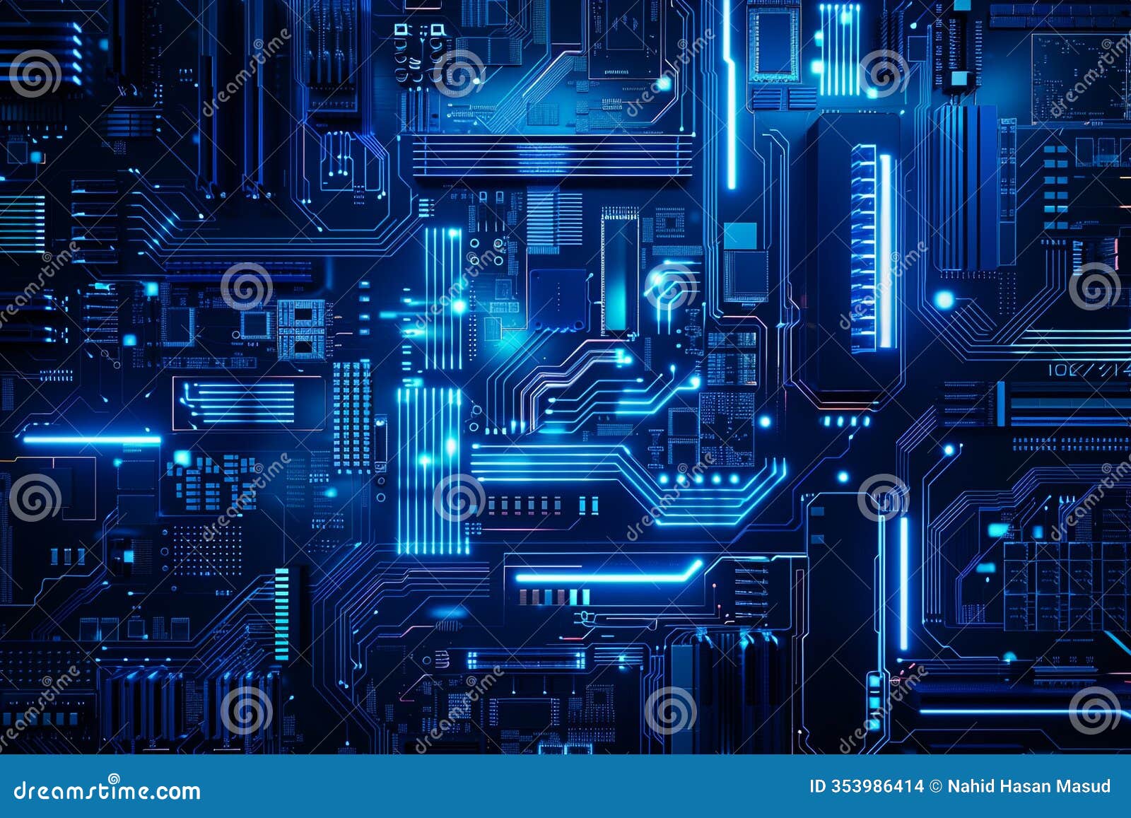 Blue Neon Computer Motherboard Background Technology Design Stock ...