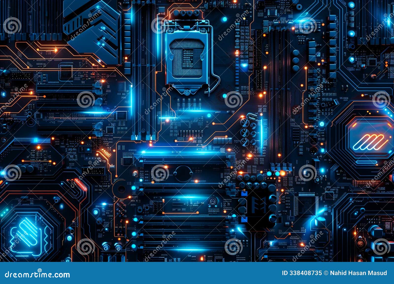 Blue Neon Computer Motherboard Background Technology Design Royalty ...