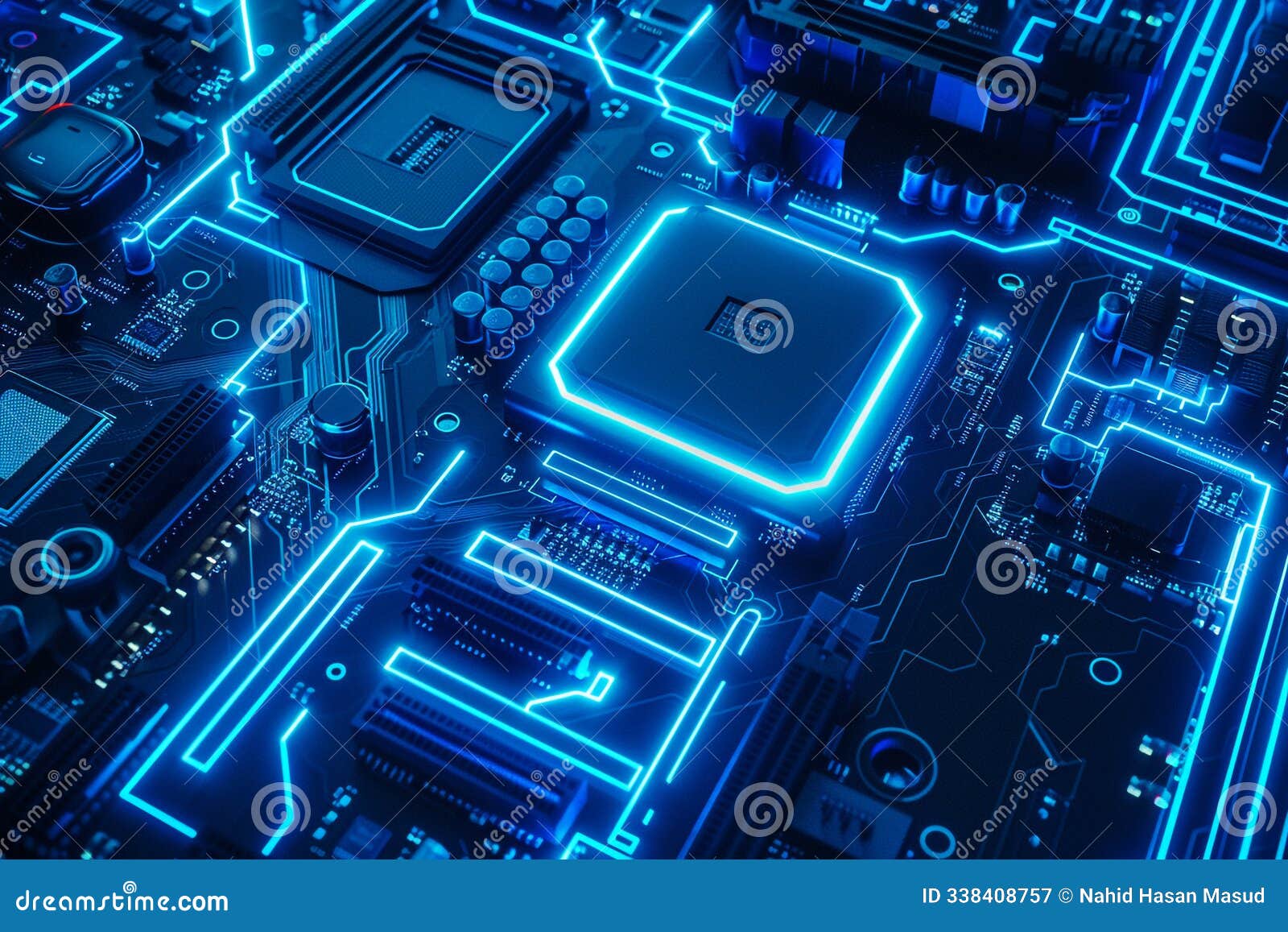 Blue Neon Computer Motherboard Background Technology Design Stock ...