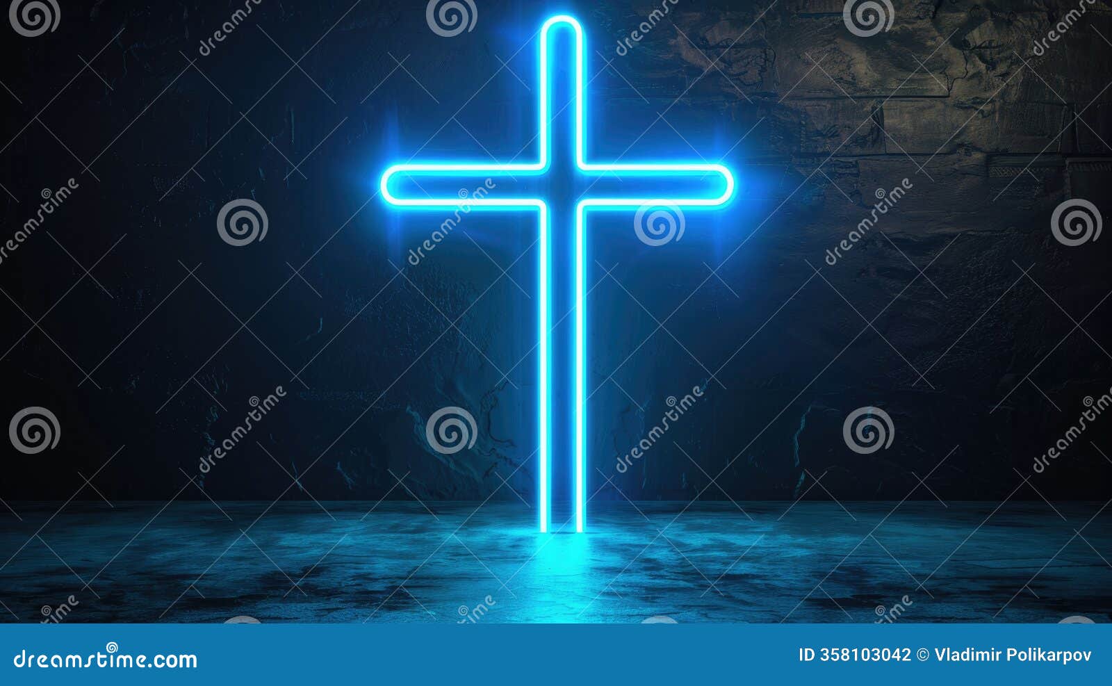 A Blue Neon Cross Lit Up in a Dark Room, Providing a Beacon of Light ...
