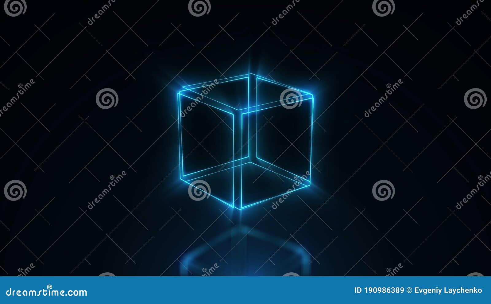 Blue Neon Cube Rotating in 3d Space Stock Illustration - Illustration ...