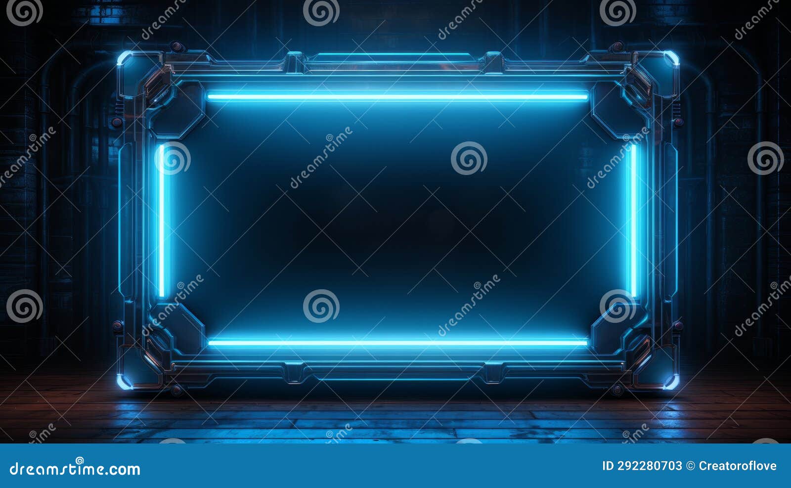 Blue Neon Frame with Dark Background Stock Illustration - Illustration ...