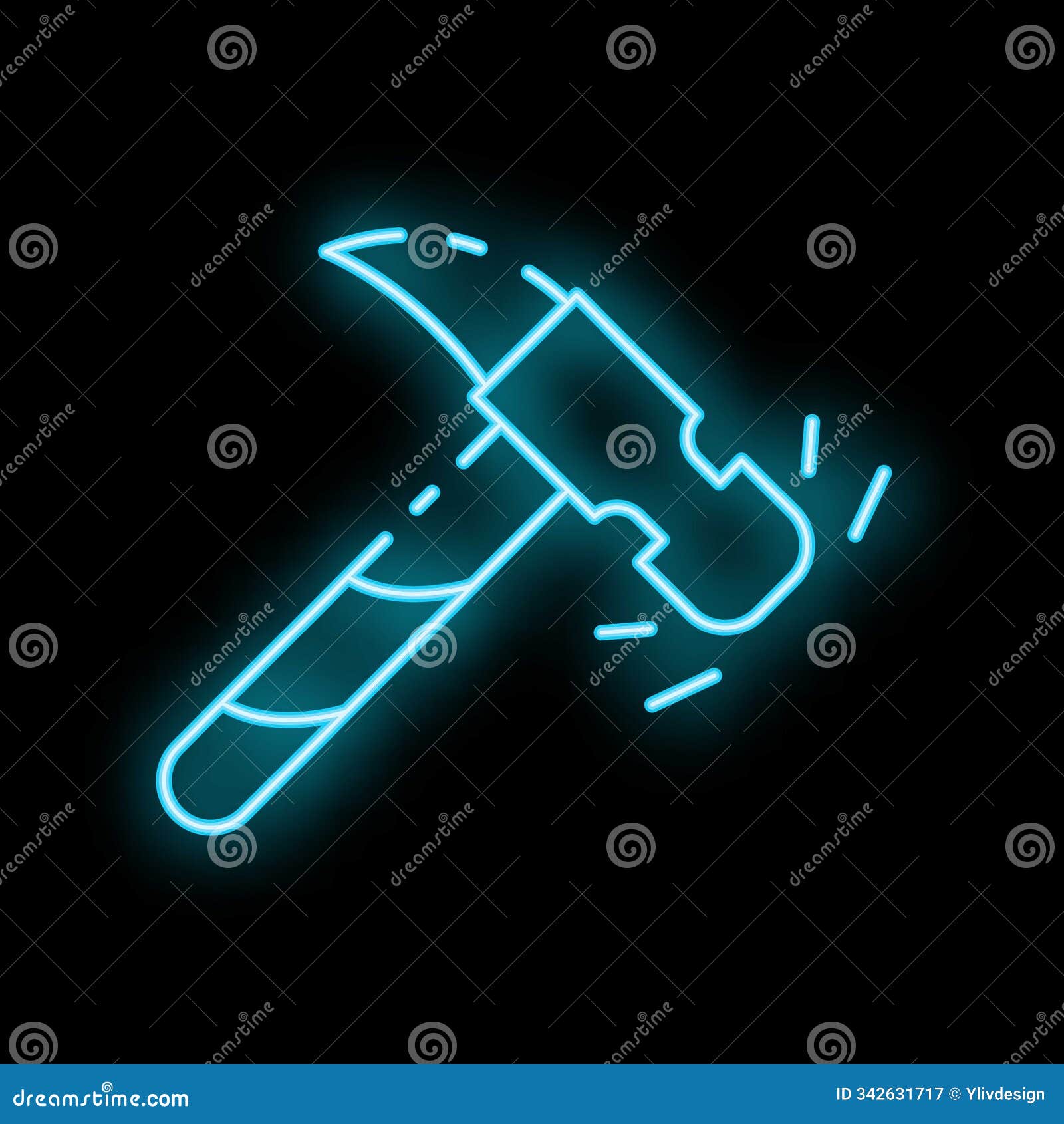 Blue Neon Hammer Striking on Black Background Stock Illustration ...
