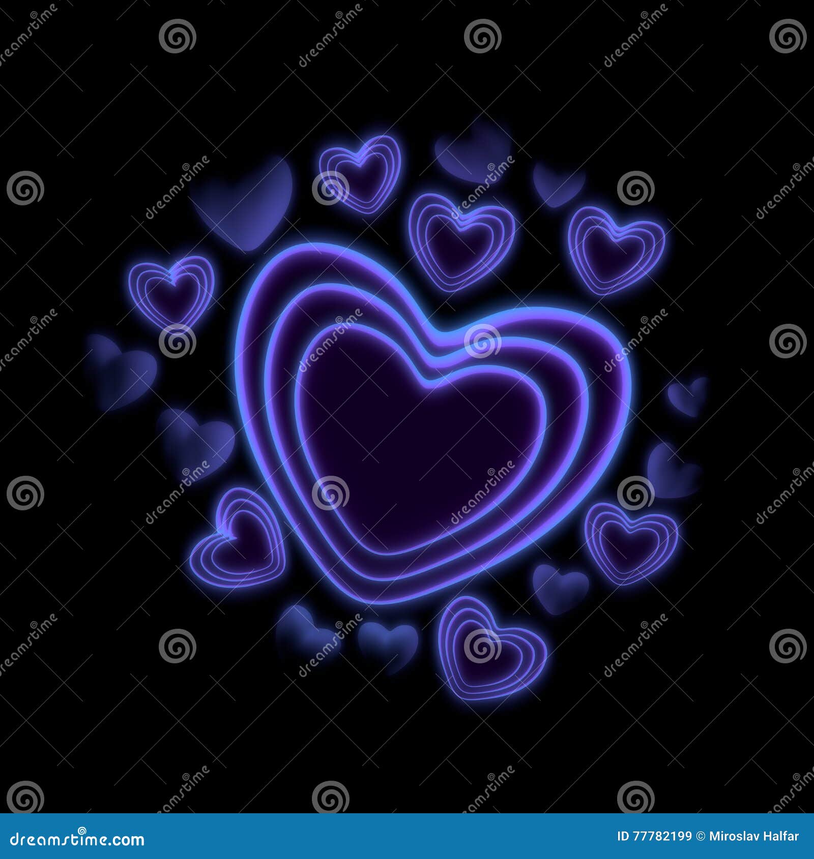 Blue Neon Heart Shapes. 3D Render Stock Image - Image of neon, black ...
