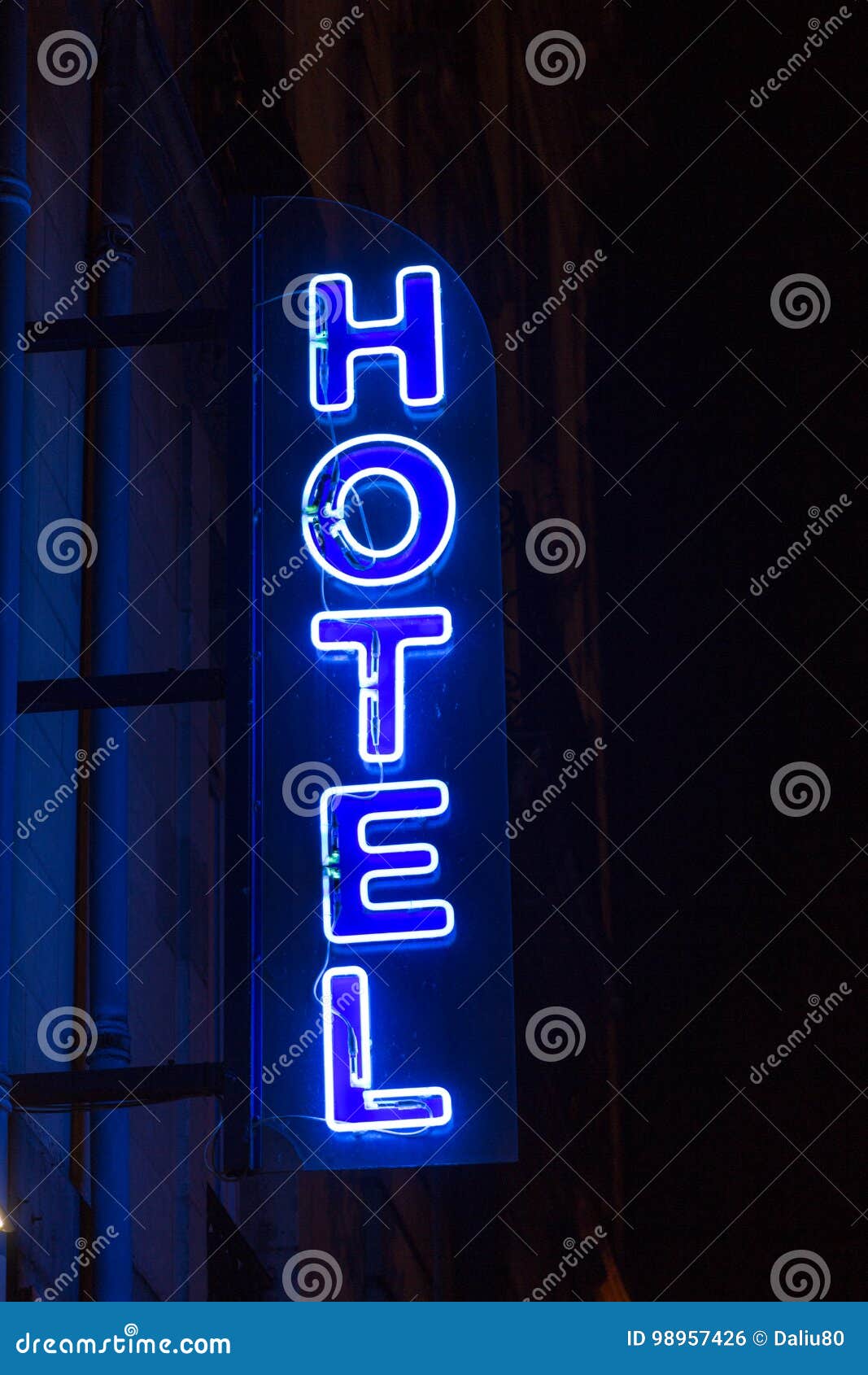Blue Neon Hotel Sign in the Night Stock Photo - Image of night ...