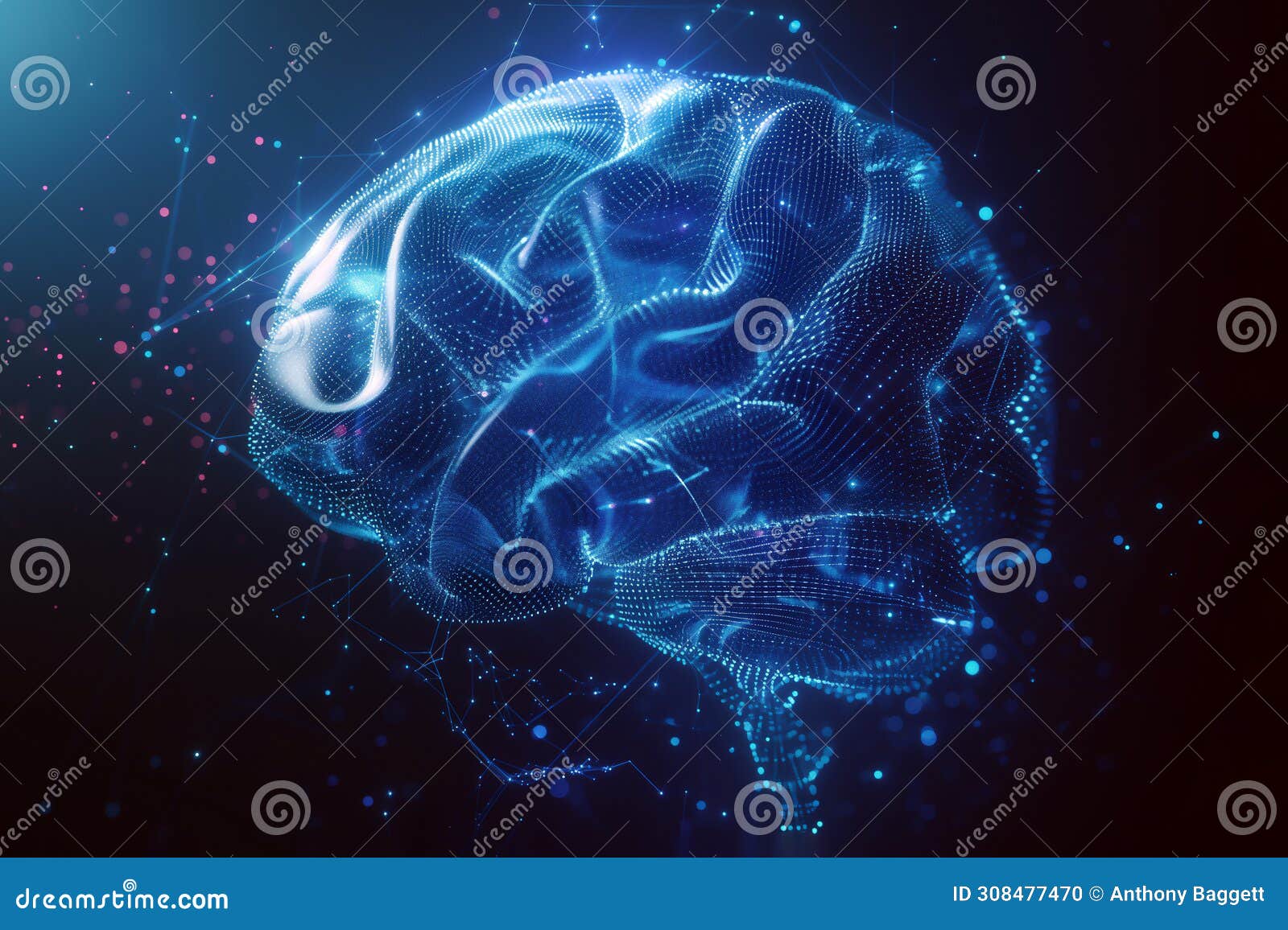 Blue Neon Human Brain Showing Intelligent Thinking, Processing through ...