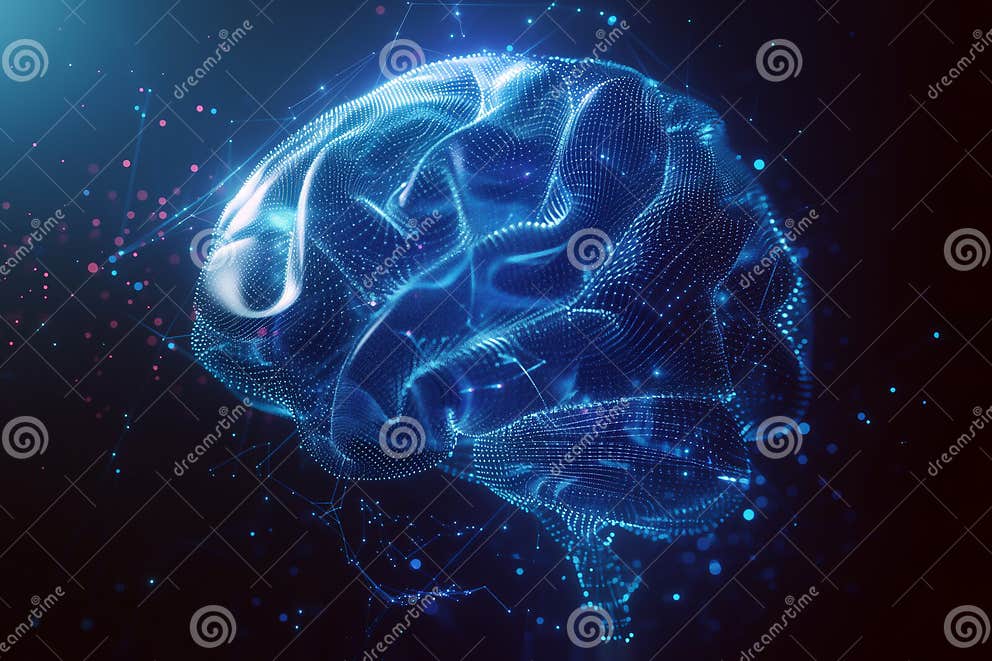 Blue Neon Human Brain Showing Intelligent Thinking, Processing through ...
