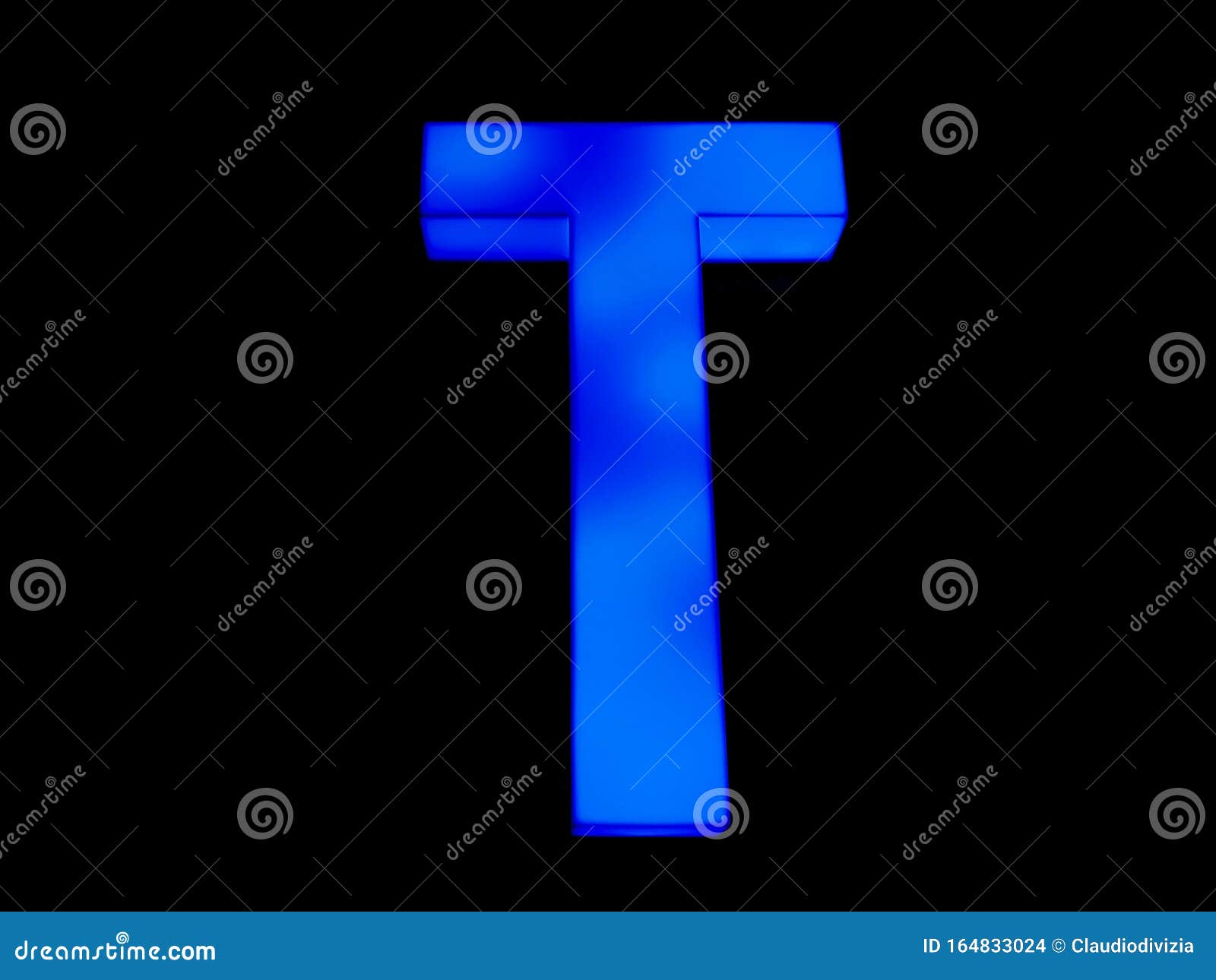 Blue neon letter T stock photo. Image of background - 164833024