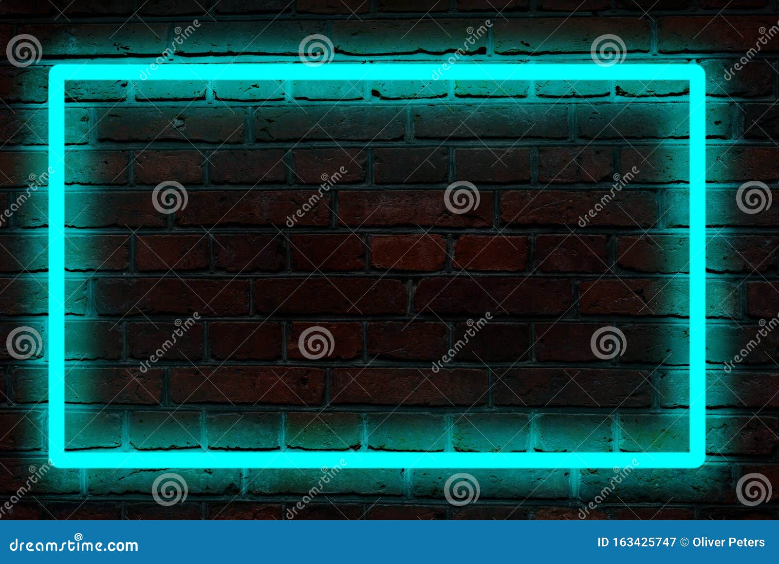 Blue Neon Light on a Brick Wall at Night Stock Image - Image of ...