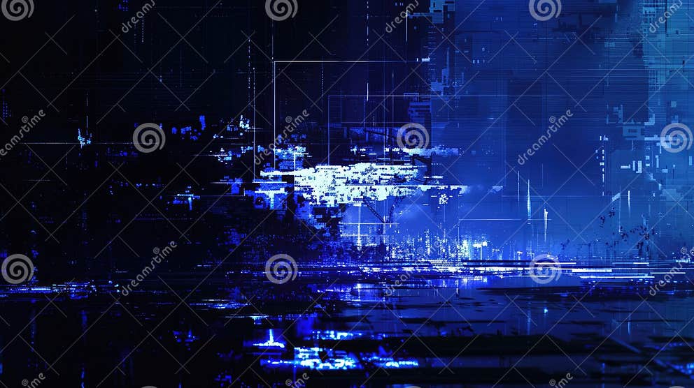 Blue Neon Light Digital Background with Hightech Patterns and Cyber ...