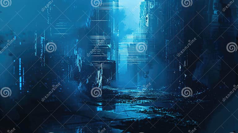 Blue Neon Light Digital Background with Hightech Patterns and Cyber ...