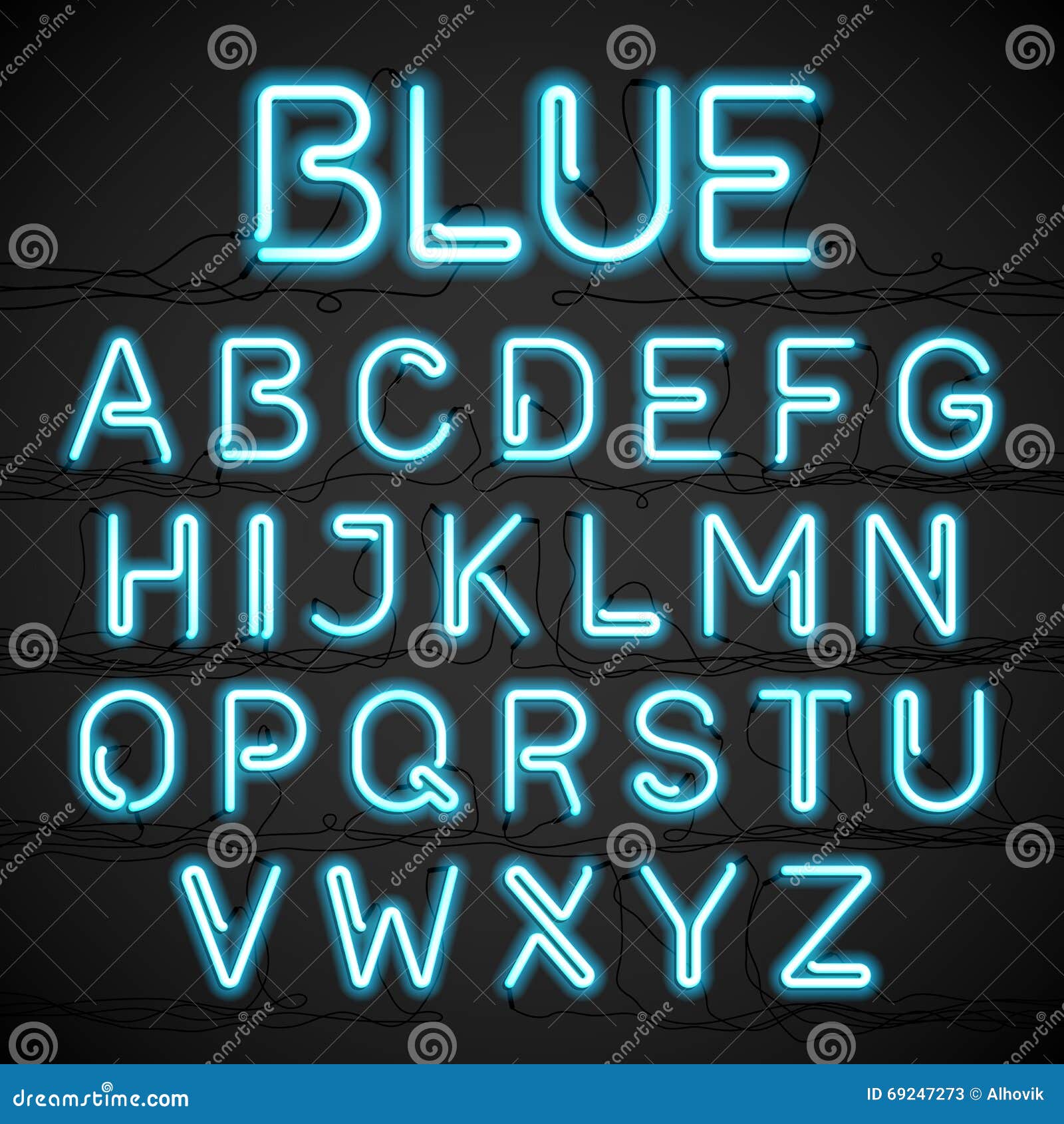 Blue neon light font stock vector. Illustration of light - 69247273