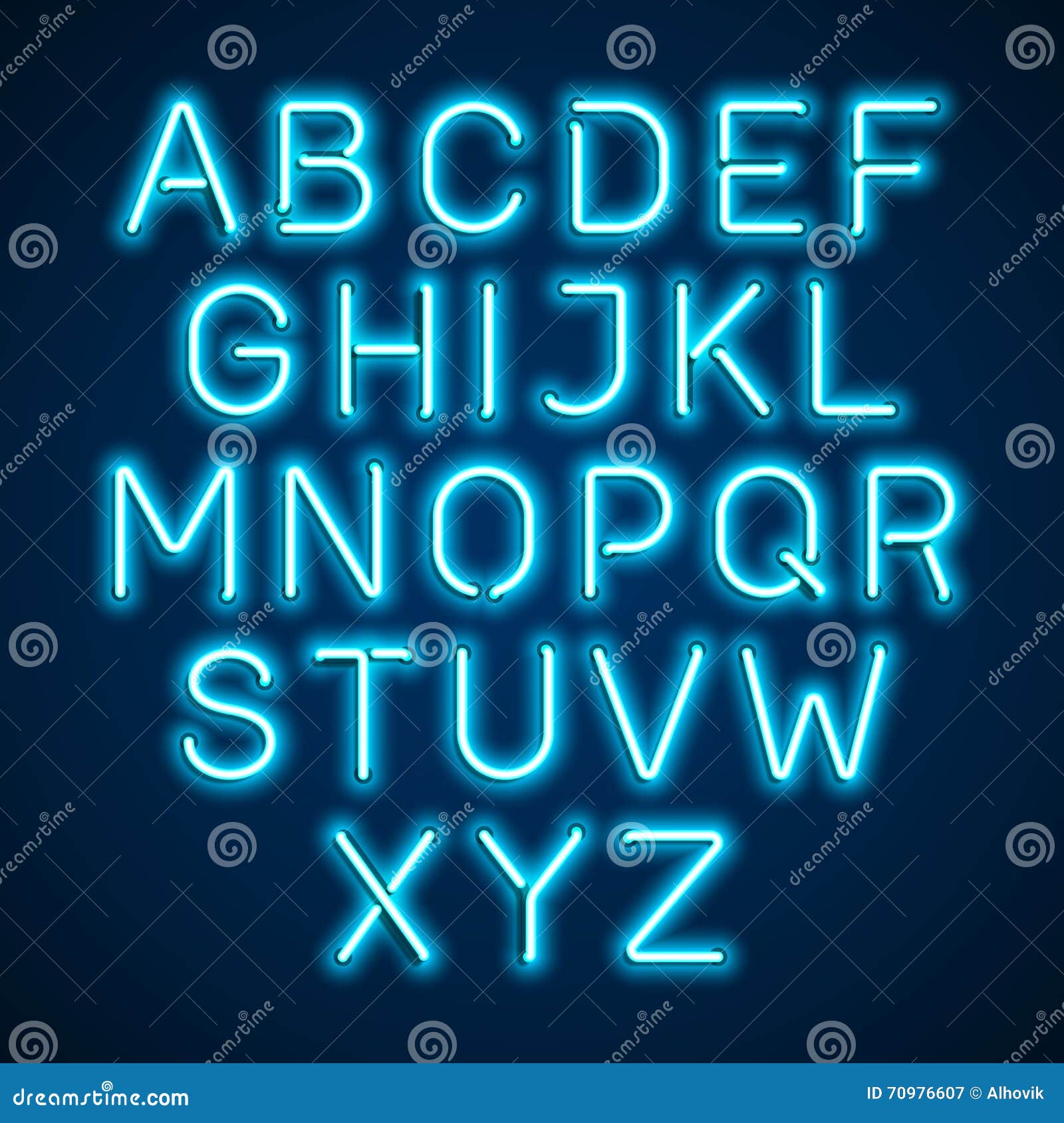 Blue Neon Light Glowing Alphabet Stock Vector - Illustration of bright ...