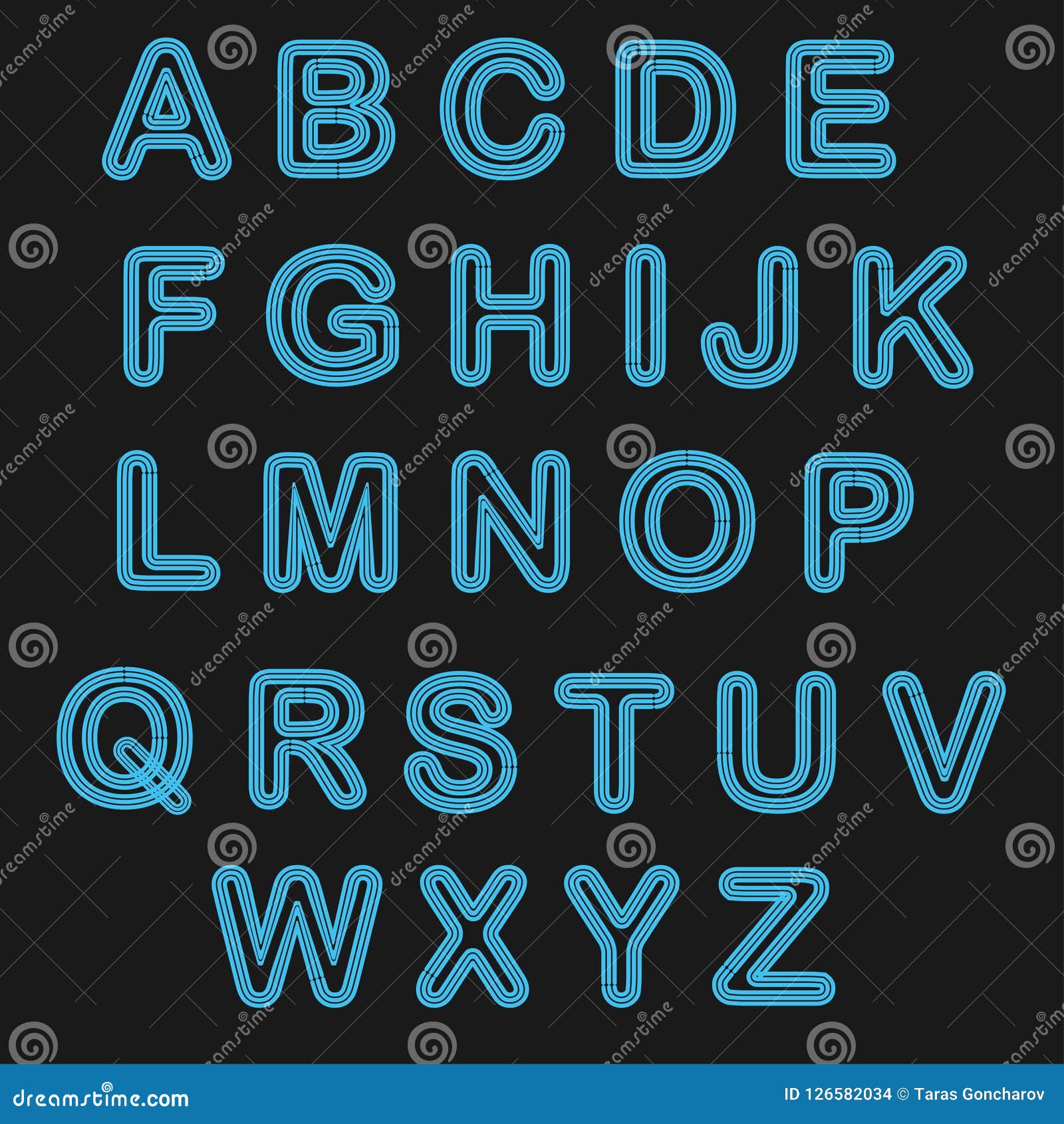 Blue Neon Light Glowing Alphabet. Vector Stock Vector - Illustration of ...