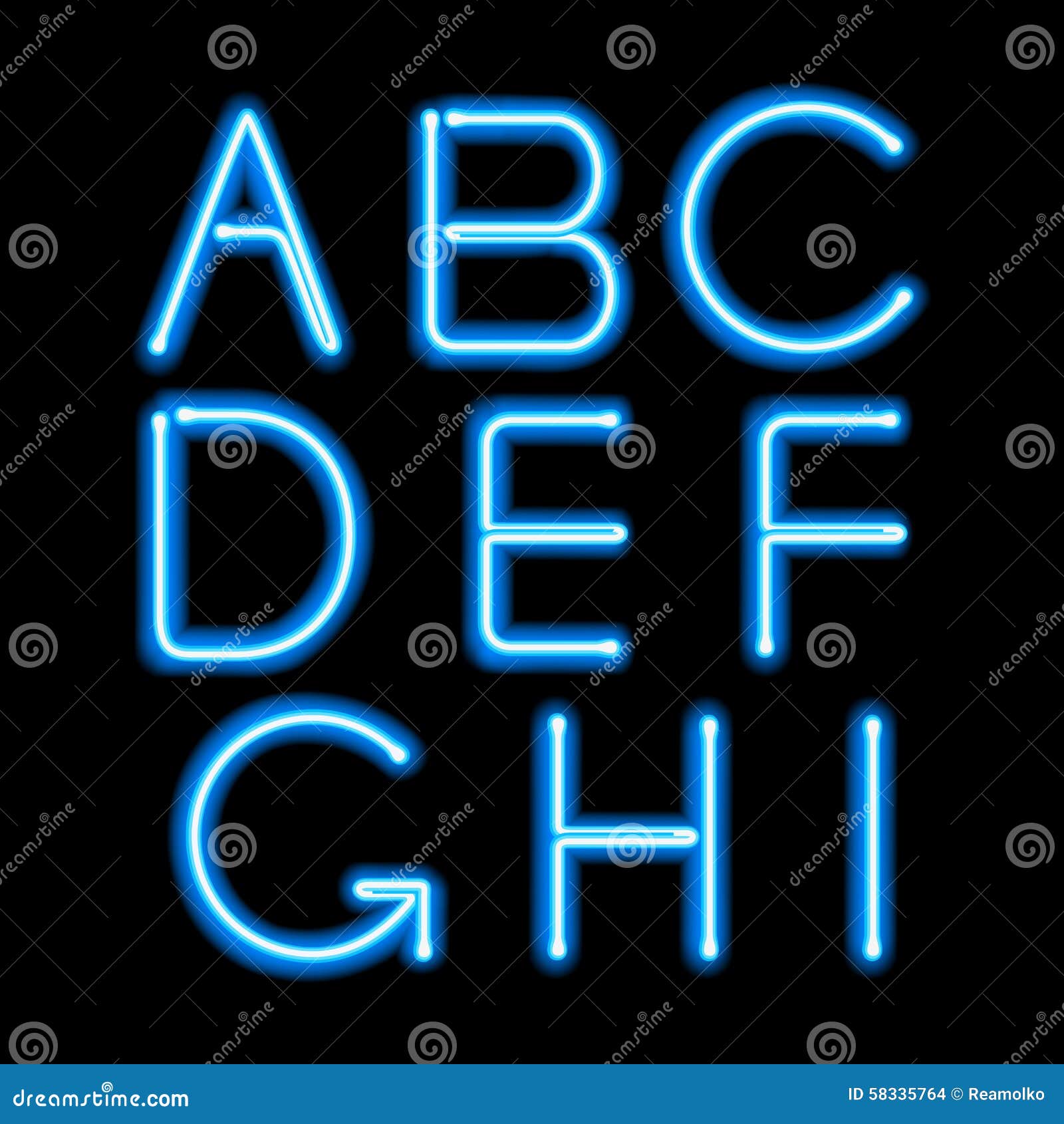Blue Neon Light Glowing Letters Set Stock Vector - Illustration of ...